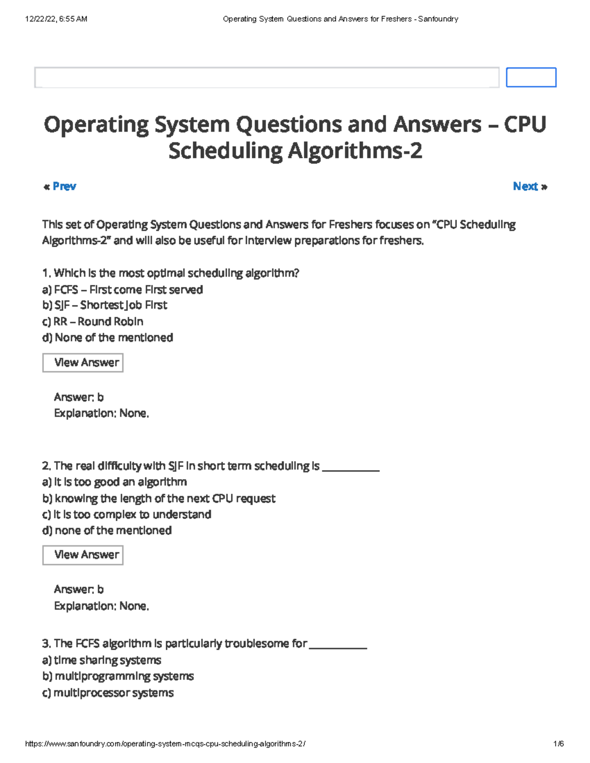 4Operating System Questions and Answers for Freshers - Sanfoundry - « Prev Next » Operating ...