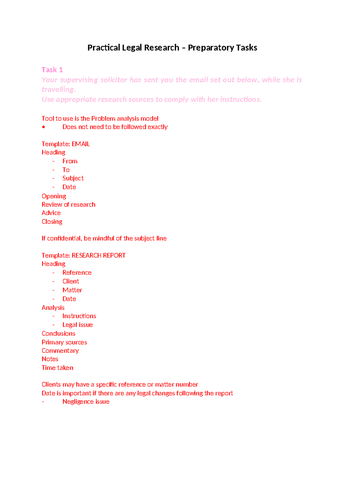 PLR - Preparatory Tasks - Practical Legal Research – Preparatory Tasks Task 1 Your supervising ...