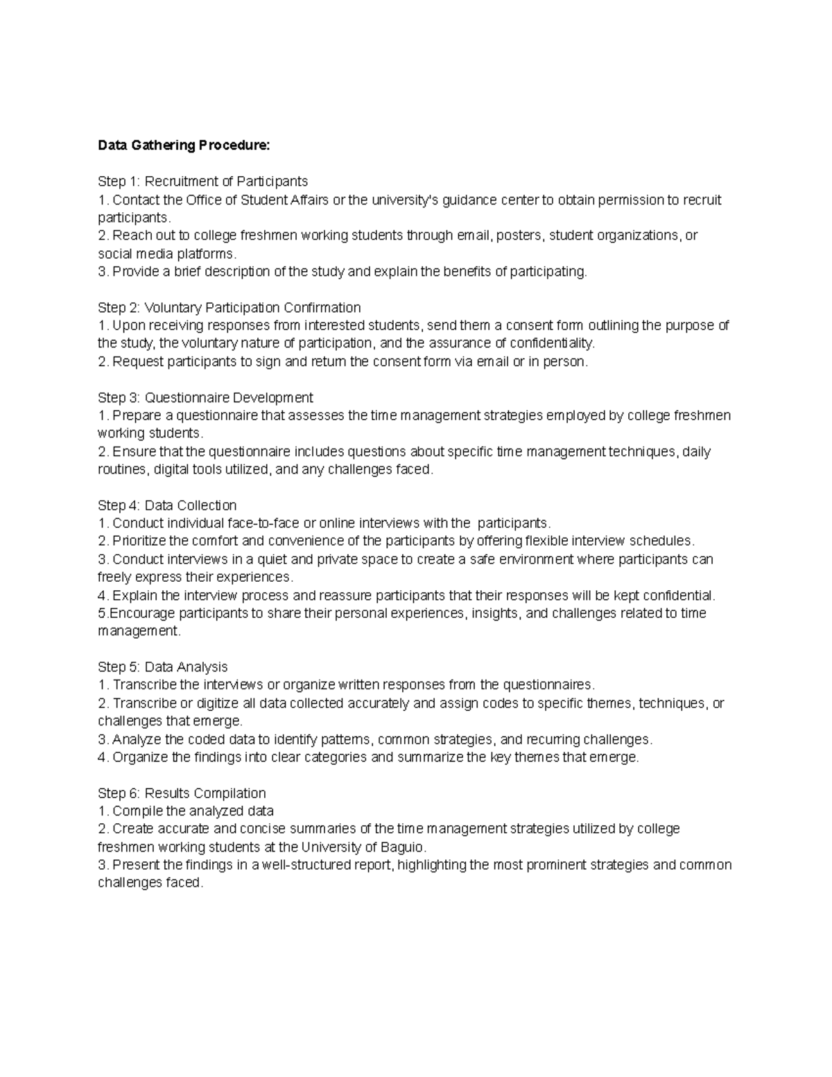Research - Xjsjxn - Data Gathering Procedure: Step 1: Recruitment of ...