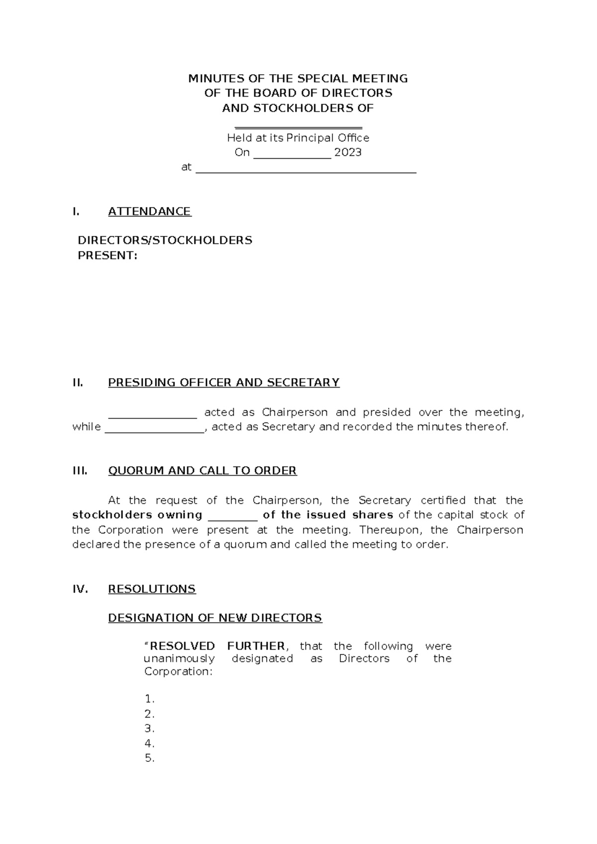 Minutes of the Special Meeting- Designation of new BOD - MINUTES OF THE ...