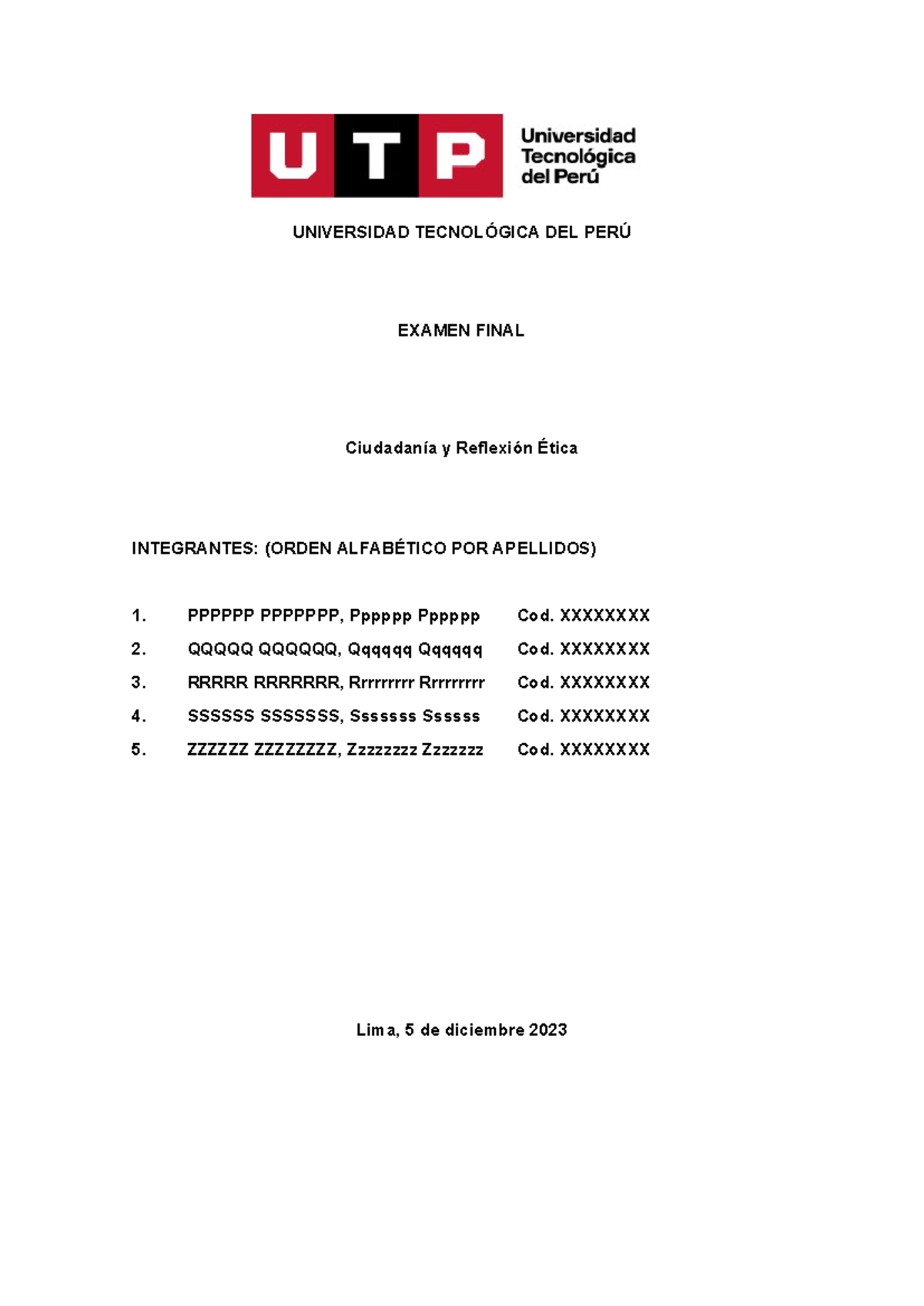 Carátula Examen Final - Comprensión y redacción de textos - UNIVERSIDAD ...