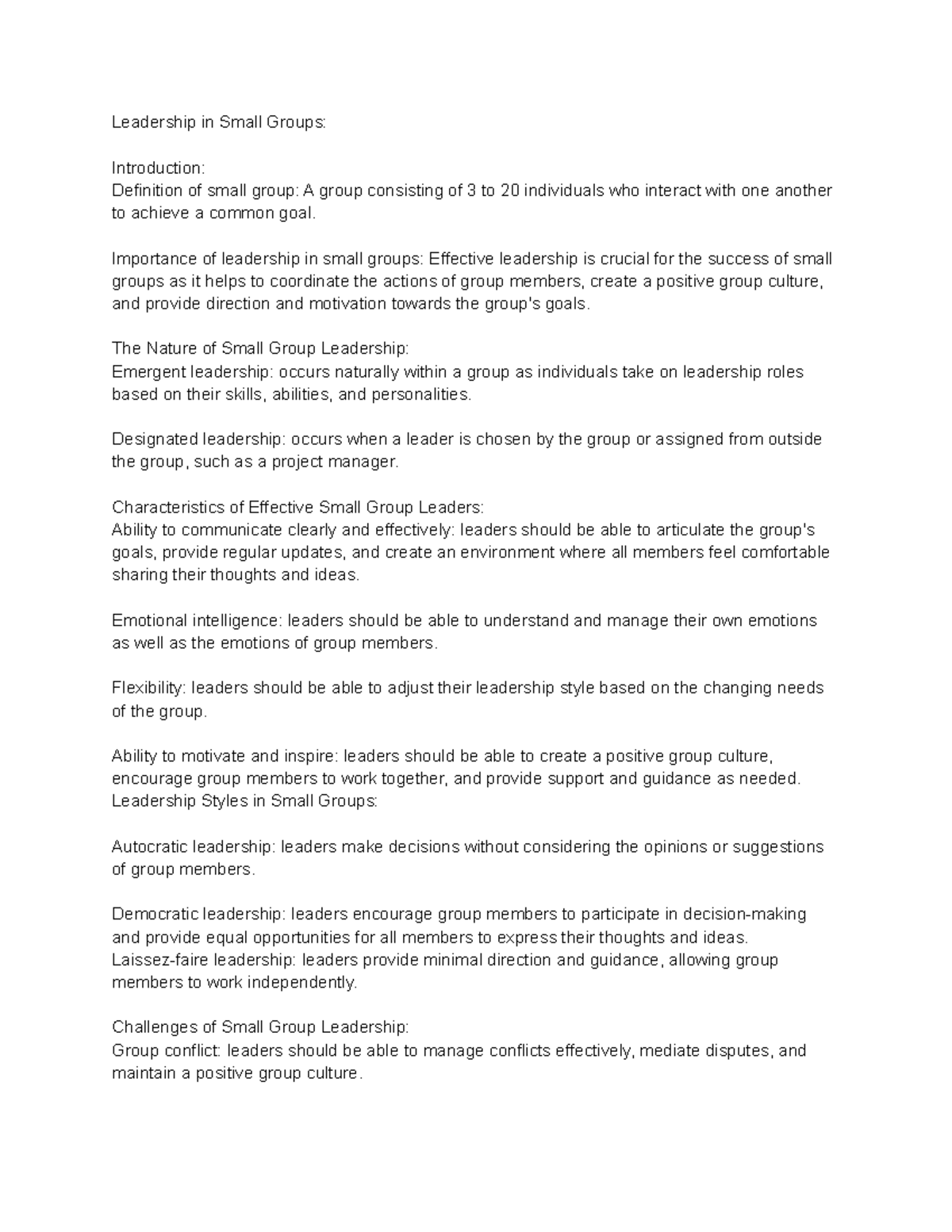 Communication Skills Lecture Notes 15 - Leadership in Small Groups ...