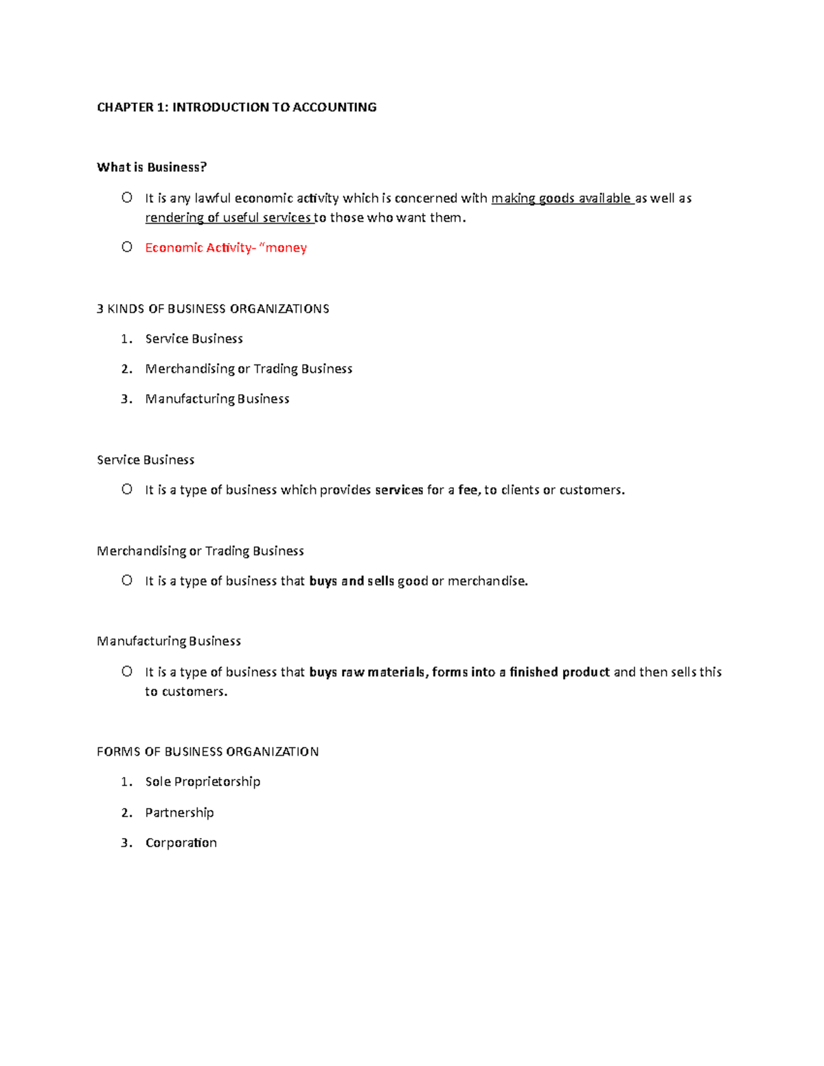 CH 1 Basic Accounting - CHAPTER 1: INTRODUCTION TO ACCOUNTING What is ...