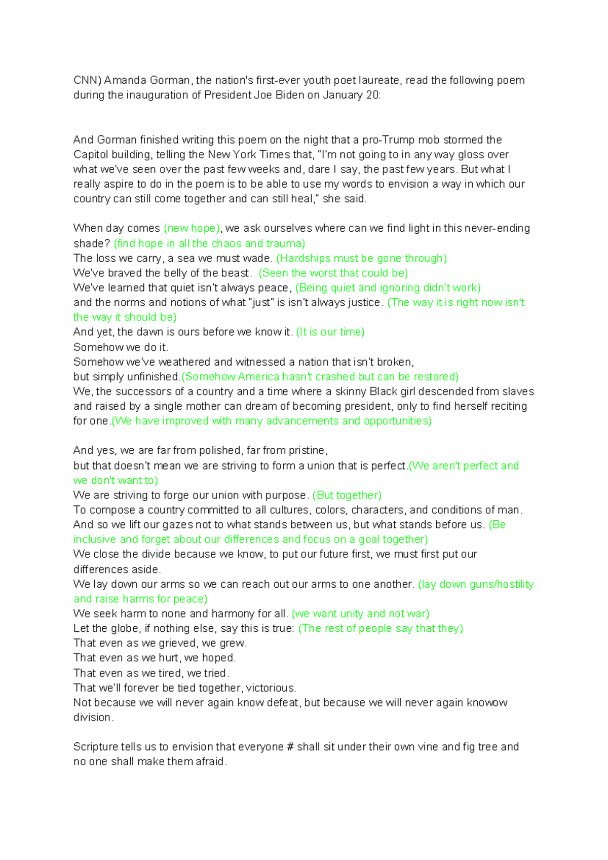 The Hill we climb - inaugaration poem - CNN) Amanda Gorman, the nation ...