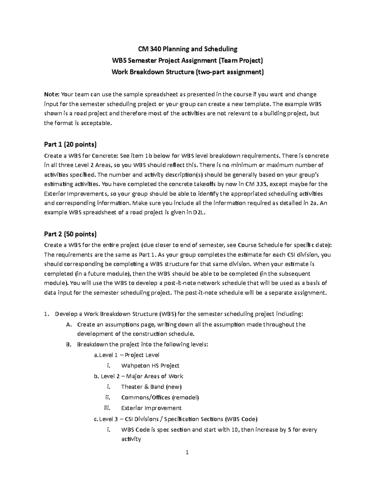 Csi Work Breakdown Structure