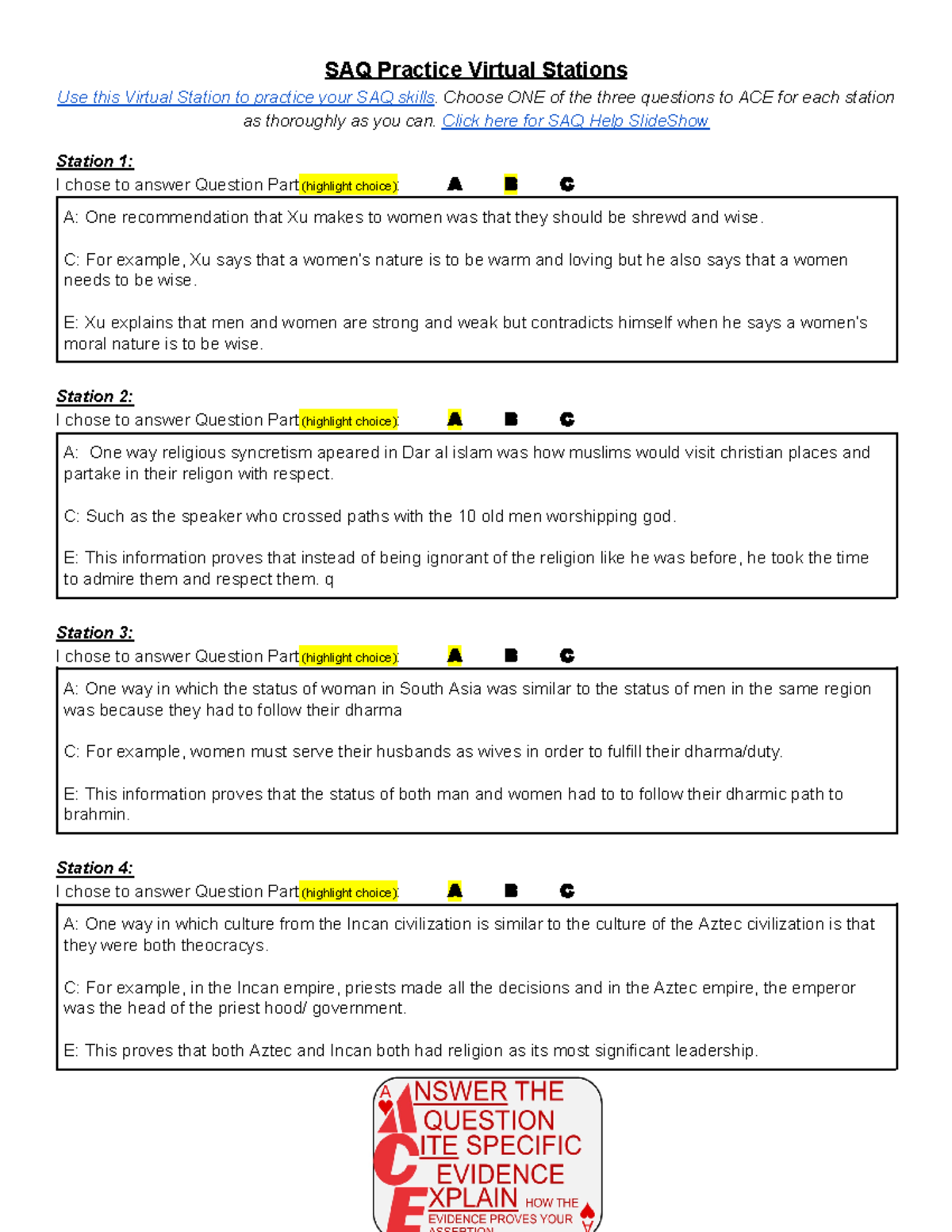 Unit 1 SAQ Intro and Practice - SAQ Practice Virtual Stations Use this ...