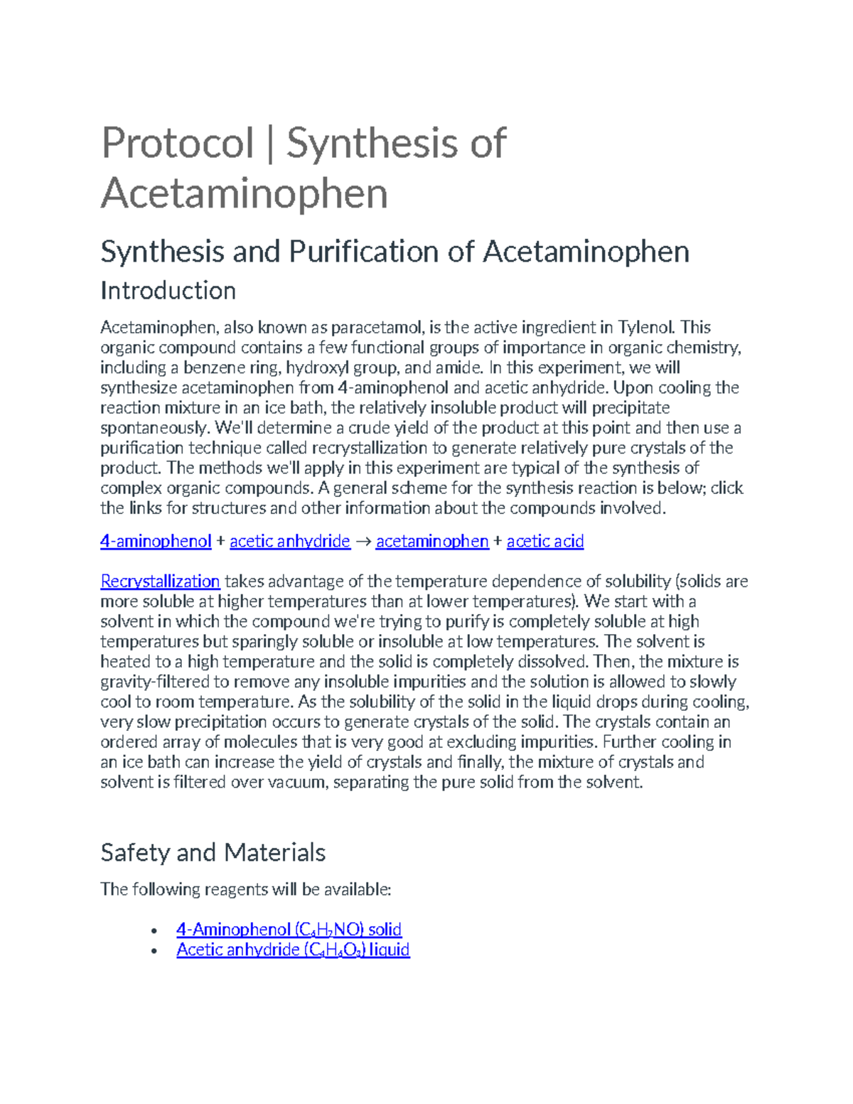 Synthesis Protocol - Protocol | Synthesis of Acetaminophen Synthesis ...