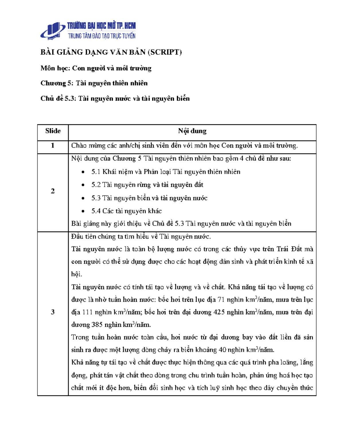CNMT C5 CD5.3 Tainguyennuocvatainguyenbien 11 - BÀI GIẢNG DẠNG VĂN BẢN ...