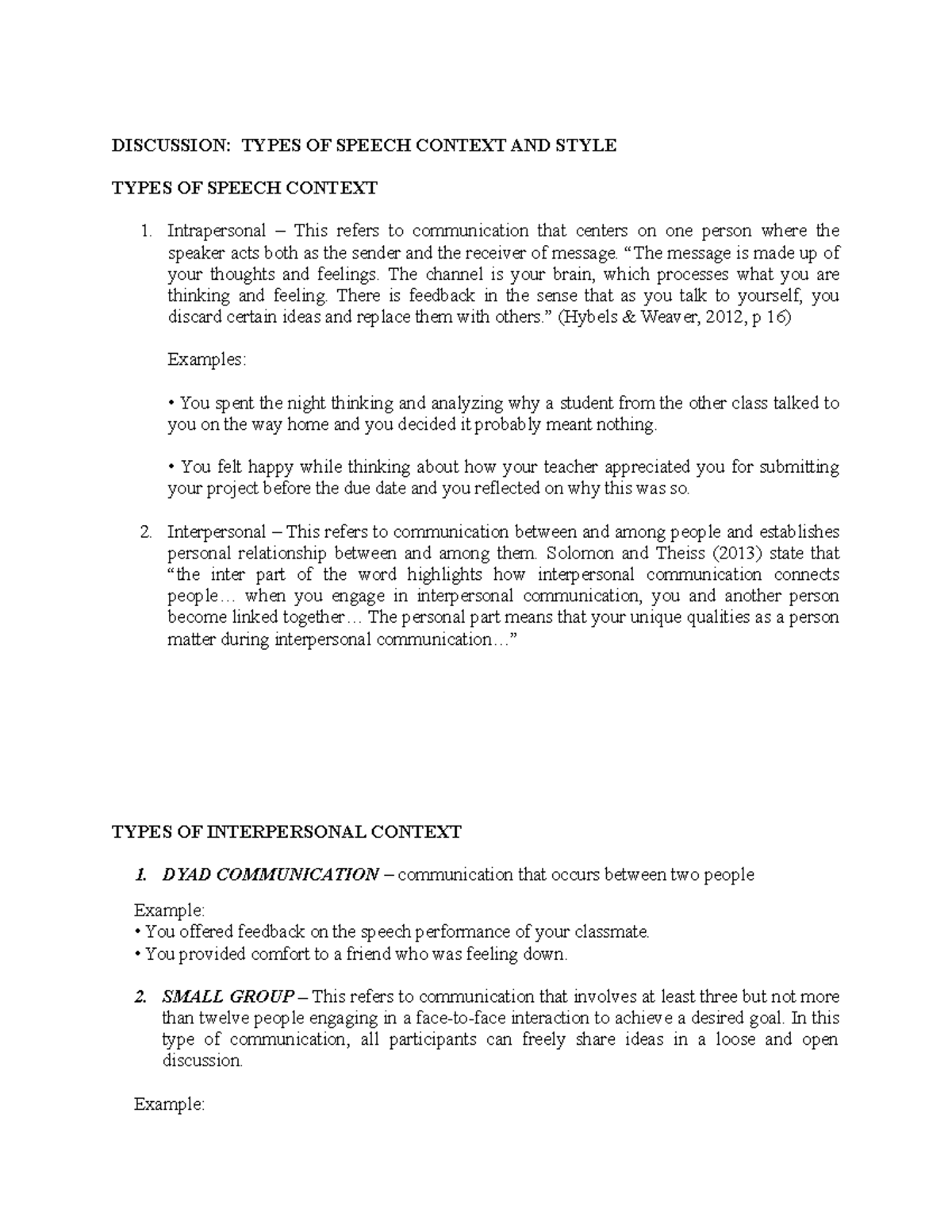 Prefinal Module - DISCUSSION: TYPES OF SPEECH CONTEXT AND STYLE TYPES ...
