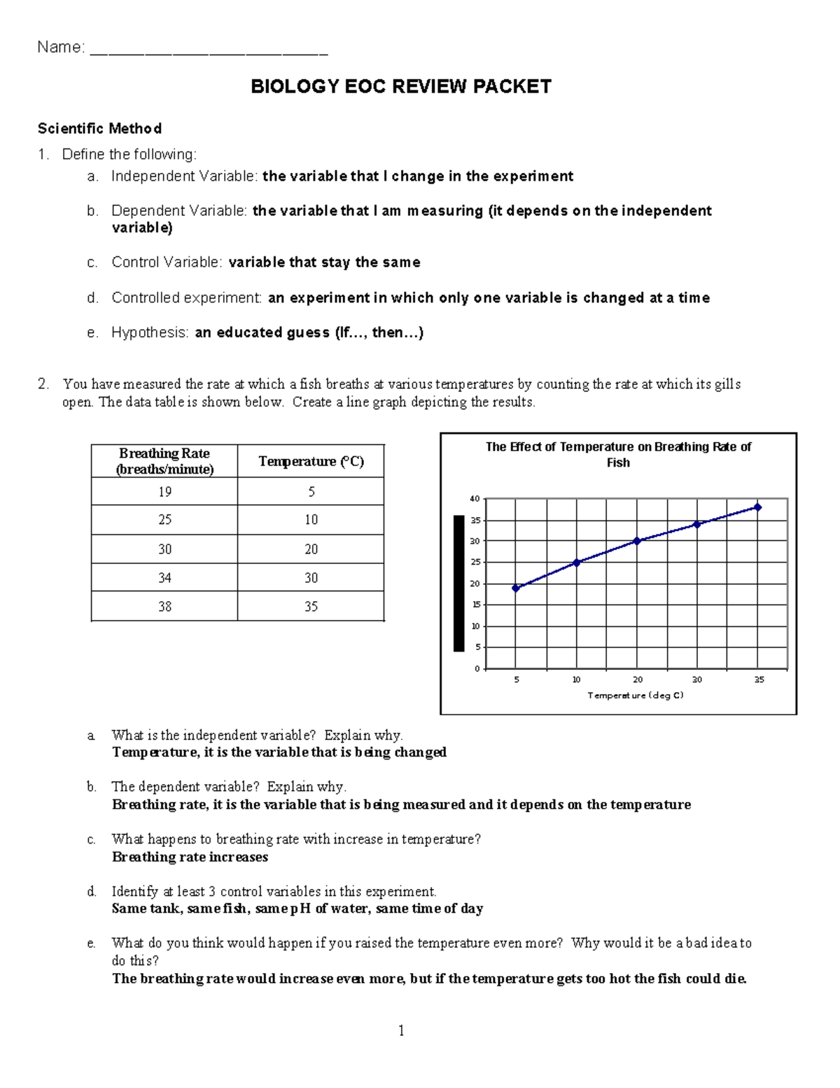 EOC Biology Review Packet answers - The Effect of Te mperature on ...