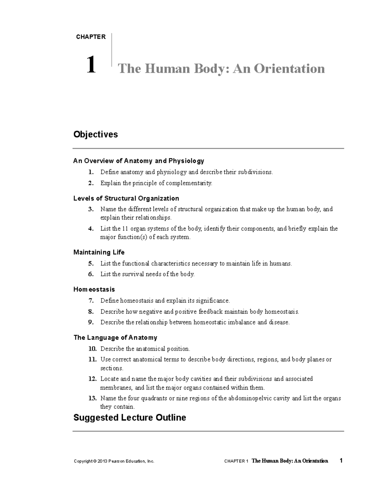 BSC2085 Study Guide 01 Human Body - Copyright © 2013 Pearson Education ...