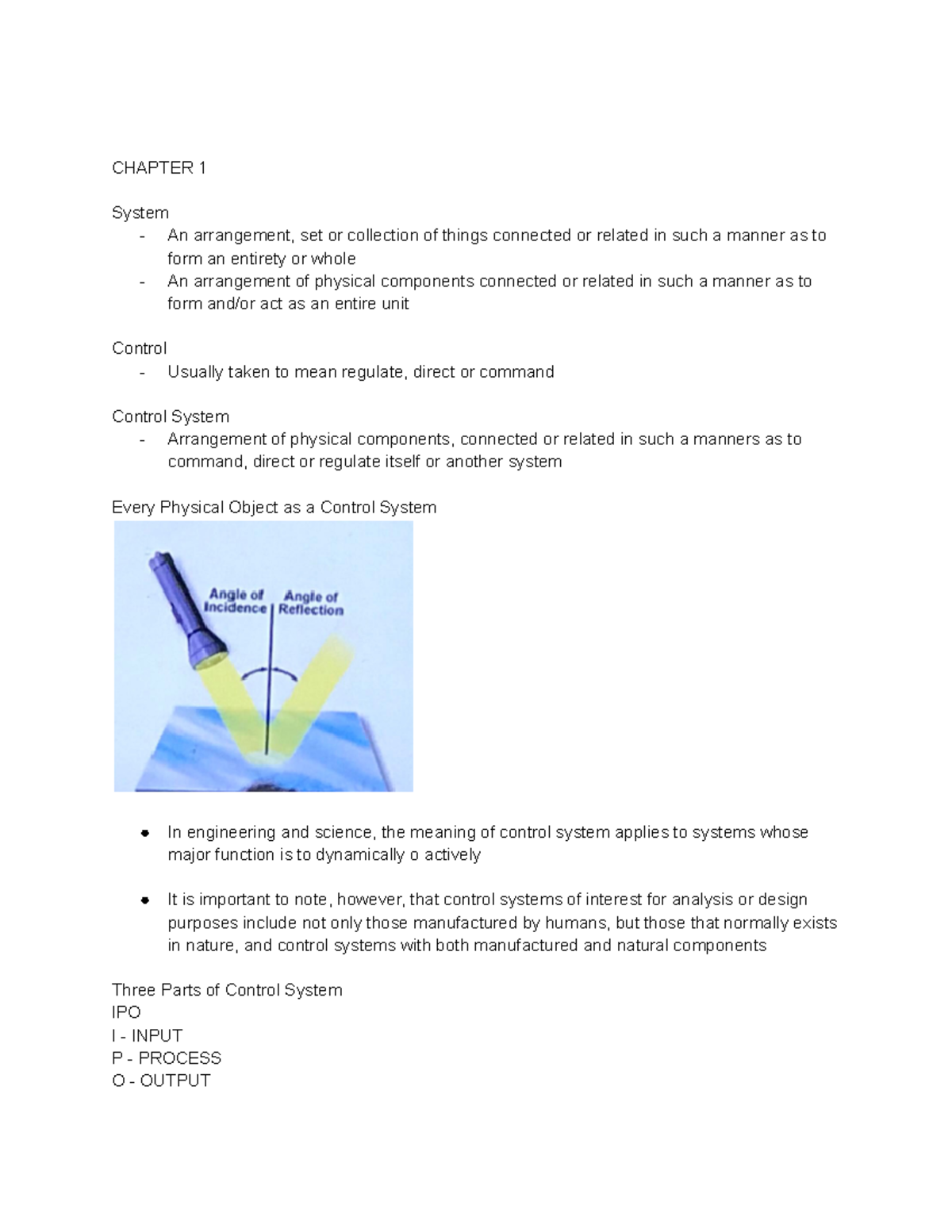 Control Engineering - none - CHAPTER 1 System - An arrangement, set or ...