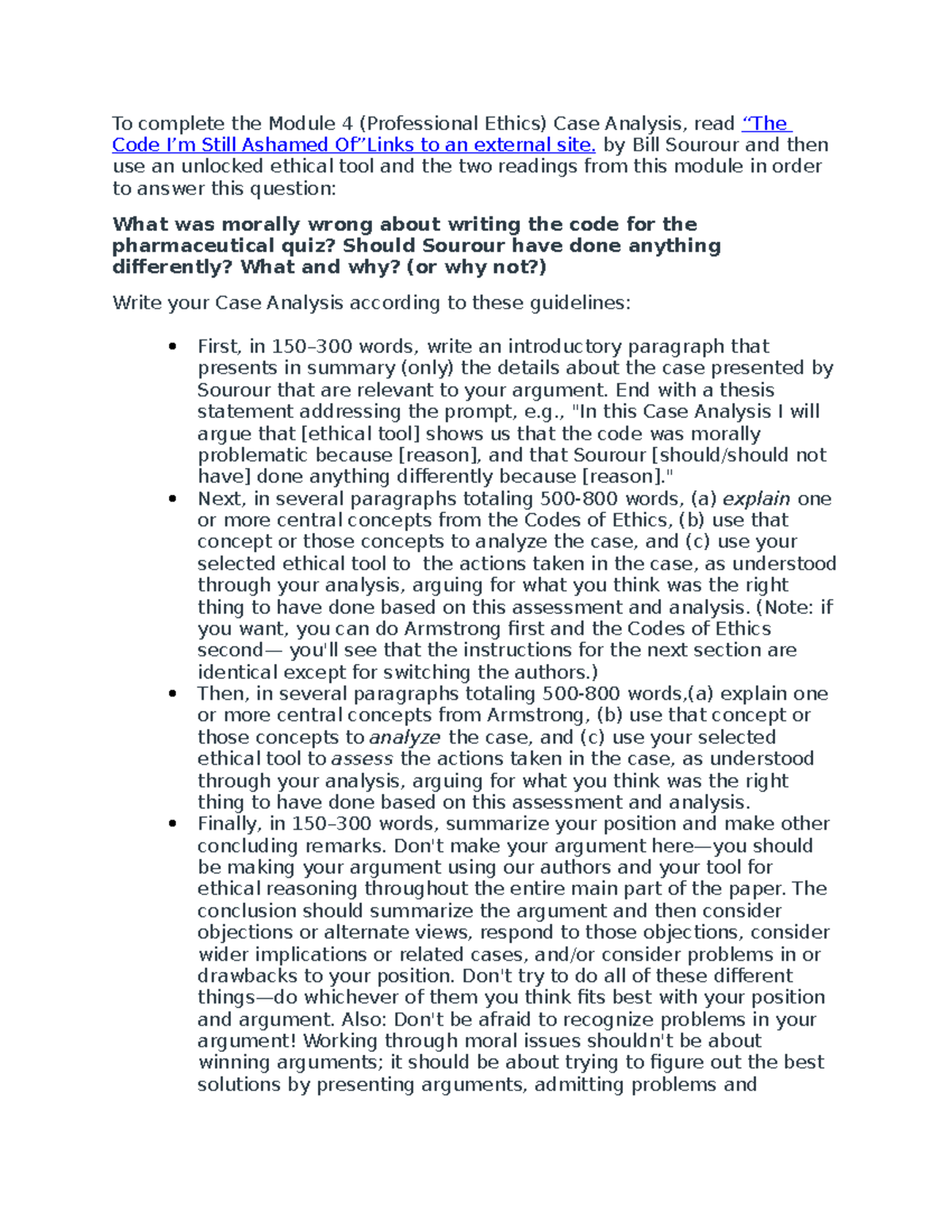 Case Analysis 4-Professional Ethics - To complete the Module 4 ...