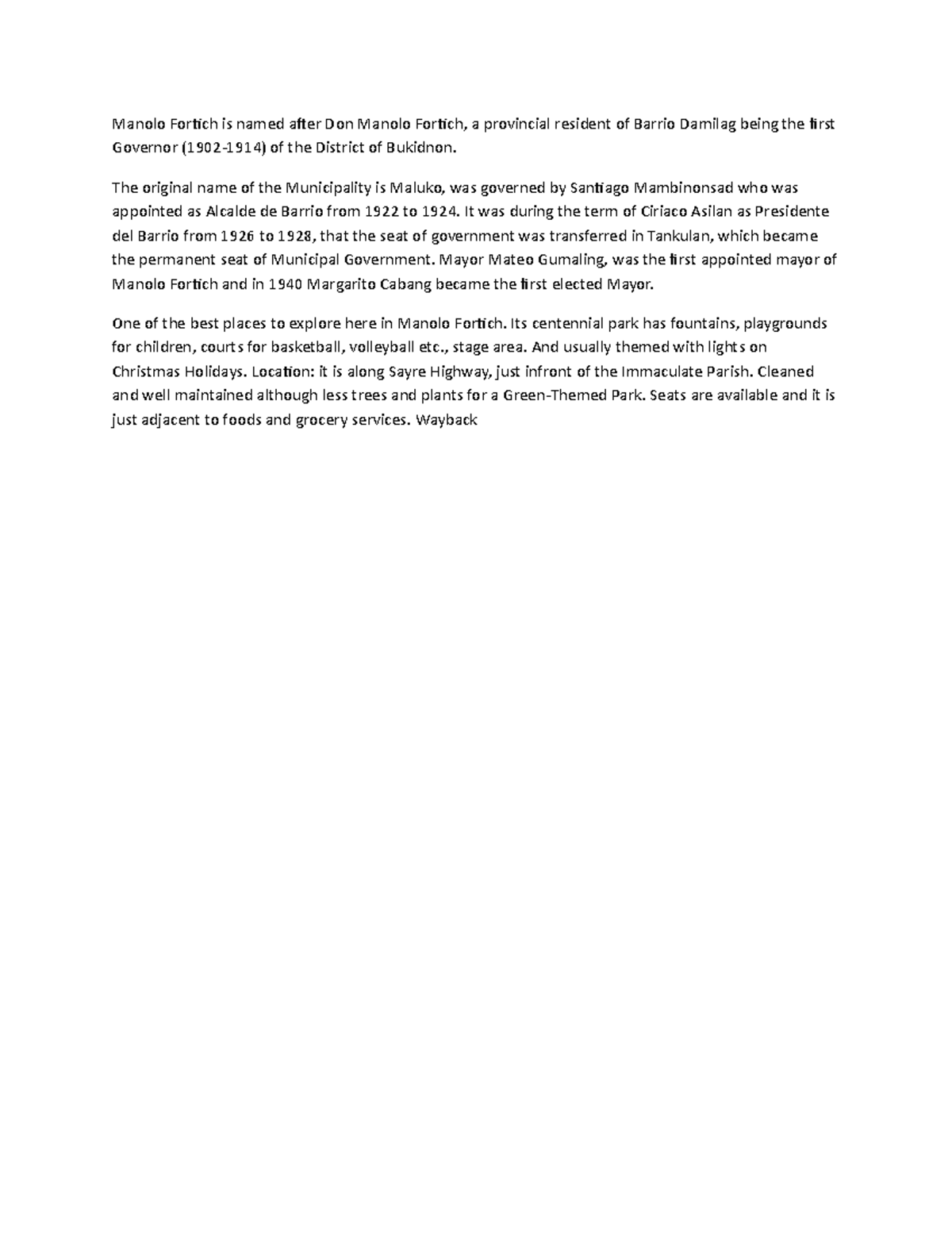 Manolo Fortich-WPS Office - Manolo Fortich is named after Don Manolo ...