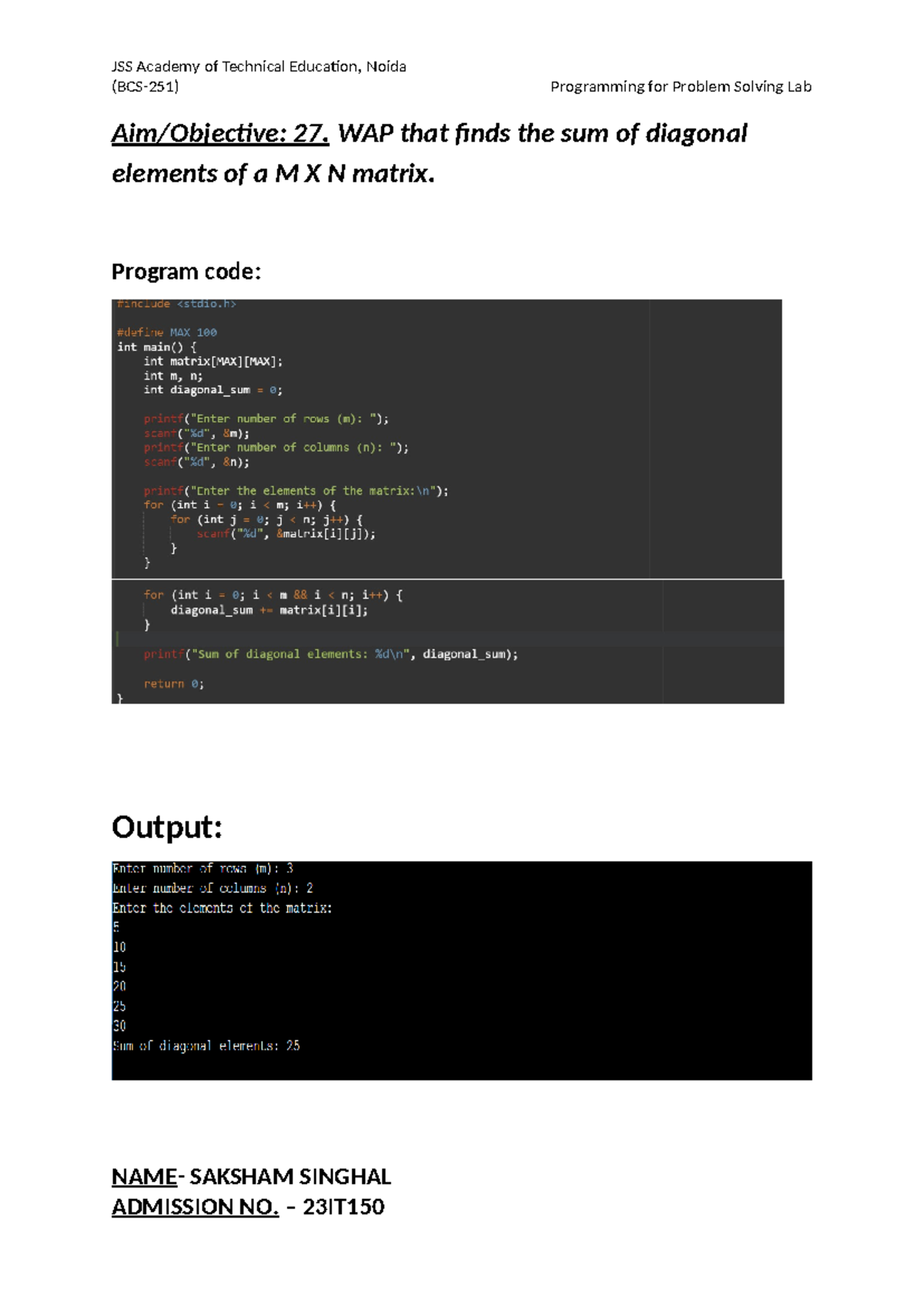 jjjjjjjjjjjjjjjjjjjjjjjjjjjjjjjjjjjj - (BCS-251) Programming for Problem Solving Lab Aim ...