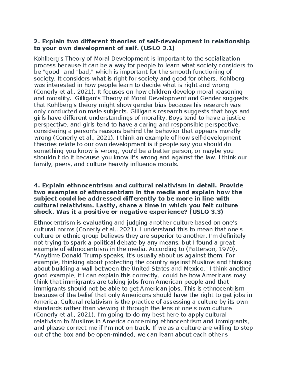 Sociology week 3 discussion post - Explain two different theories of self-development in - Studocu