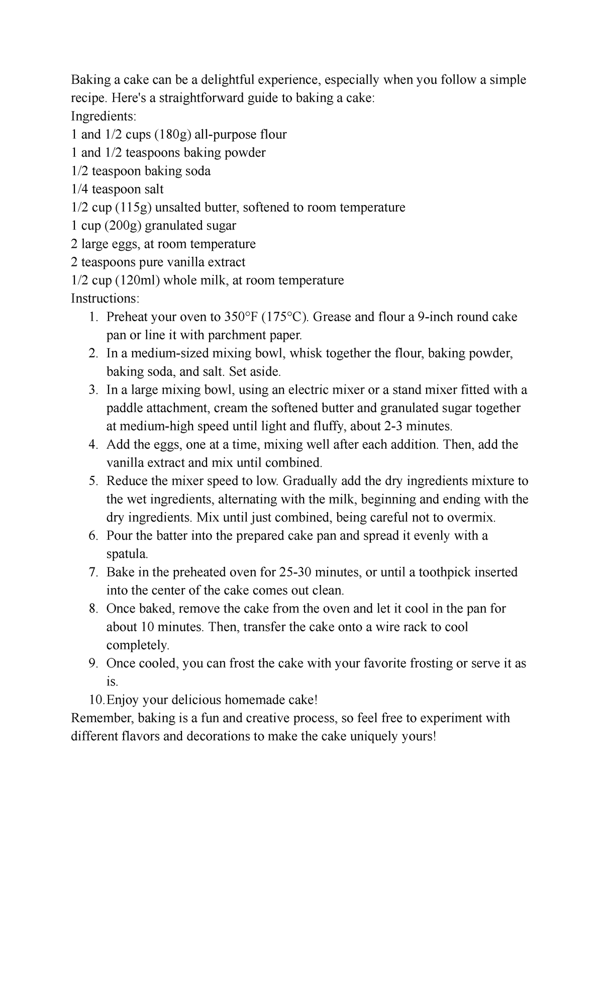 Instructions - Baking a cake can be a delightful experience, especially ...
