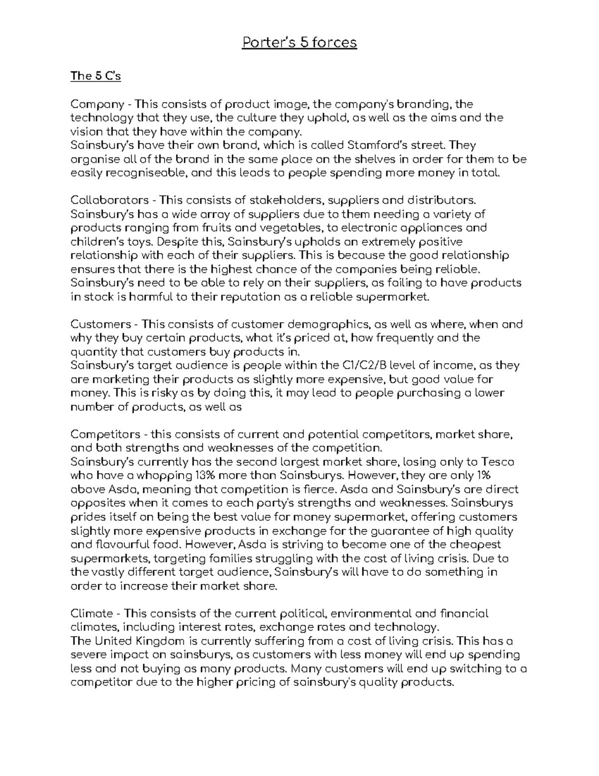 The 5 C’s - Porter’s 5 forces The 5 C’s Company - This consists of ...