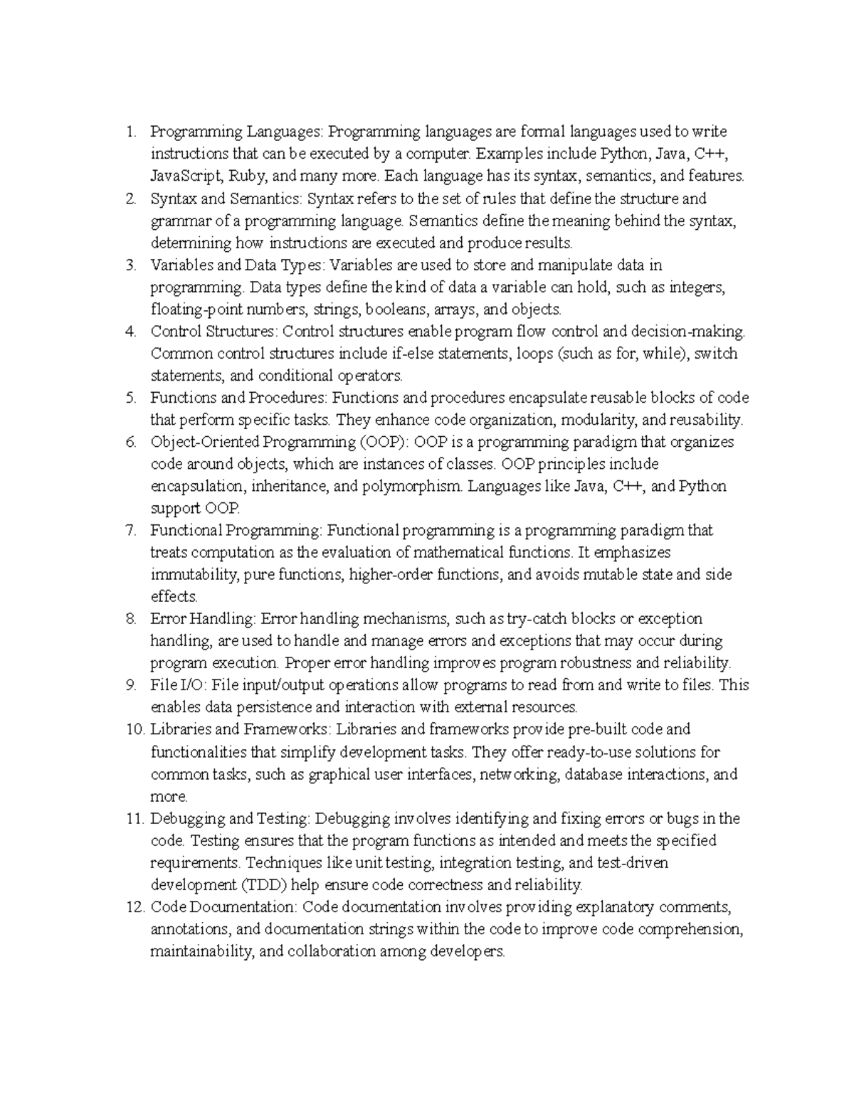 Programming - Examples include Python, Java, C++, JavaScript, Ruby, and ...