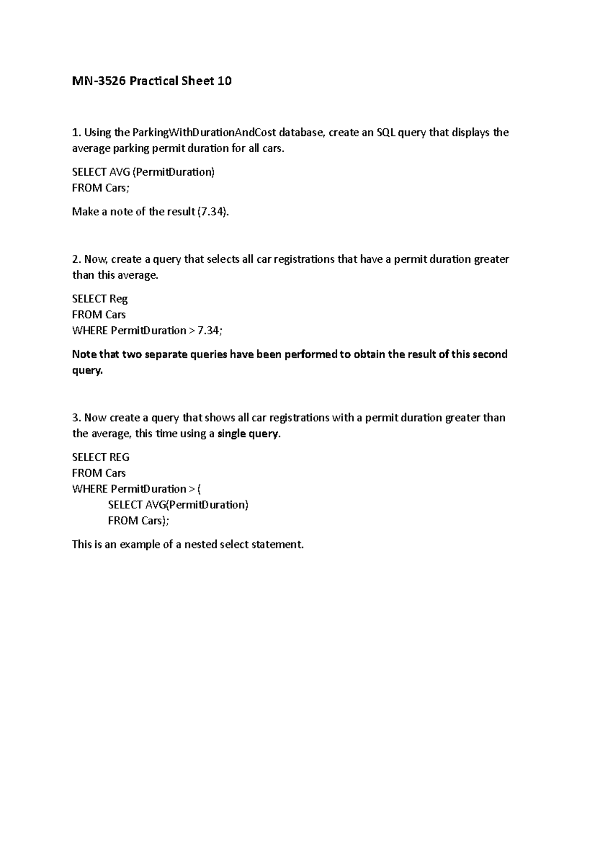 Practical Exercise 10 With Solution - MN-3526 Practical Sheet 10 Using ...
