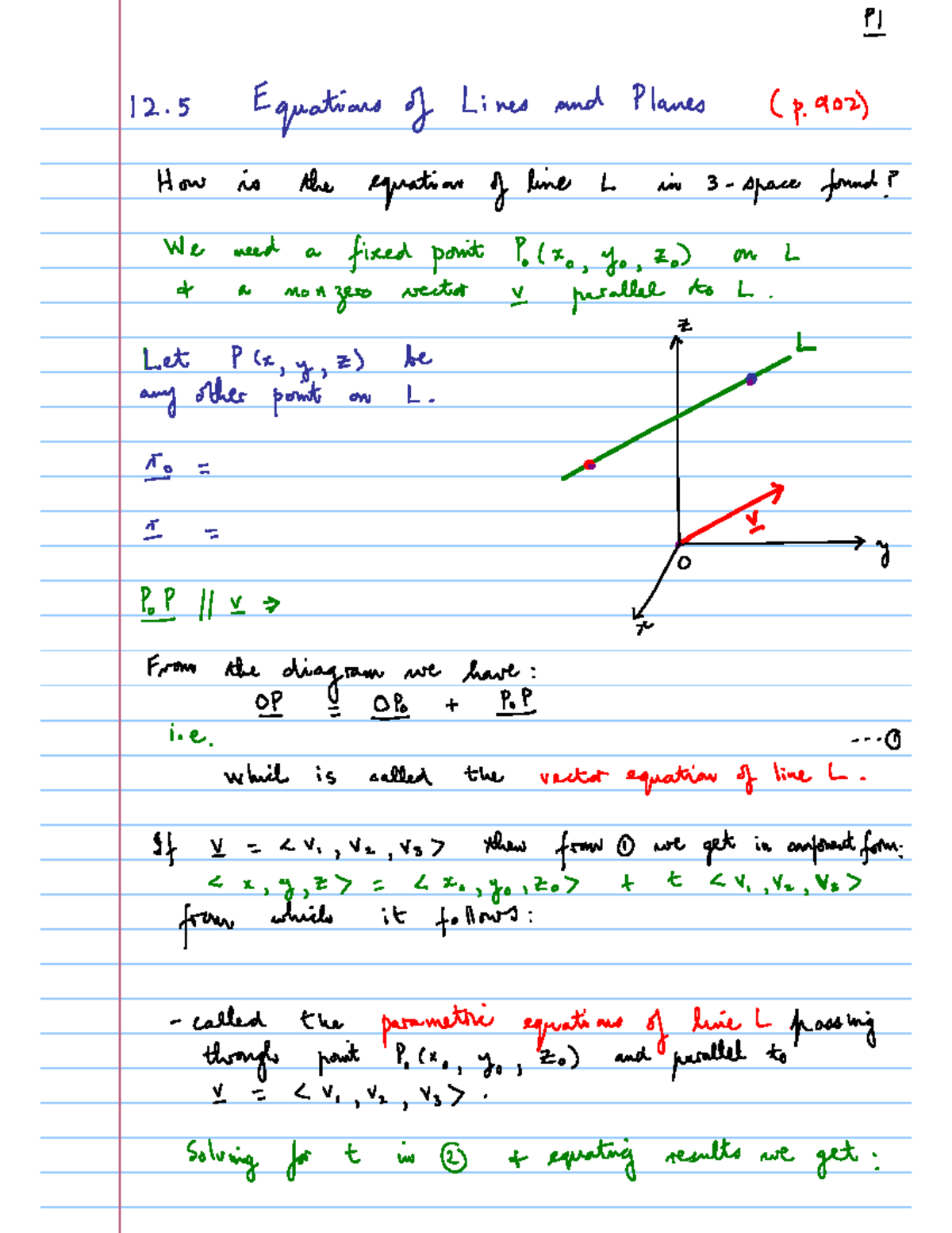 26 27 13. 5 Equations of Lines and planes (p. 858) - PI 12 Equations of ...