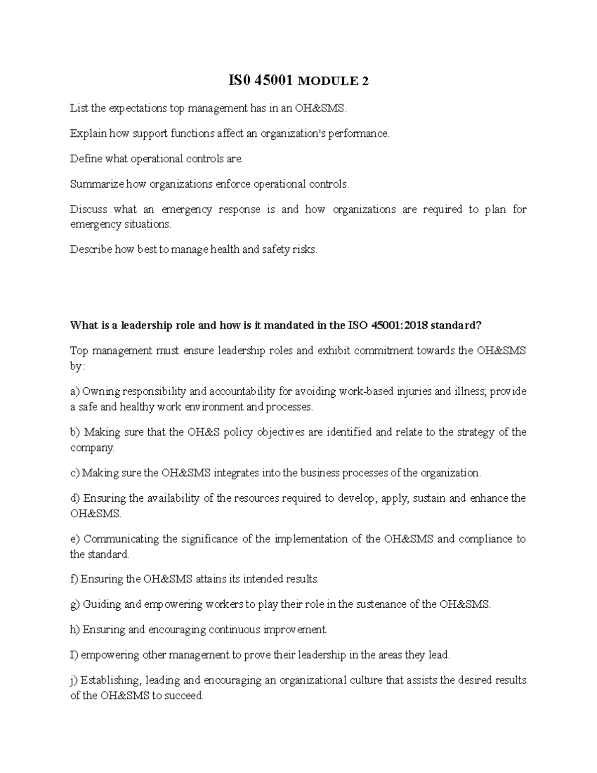 IS0 45001 - very erducative - IS0 45001 MODULE 2 List the expectations ...