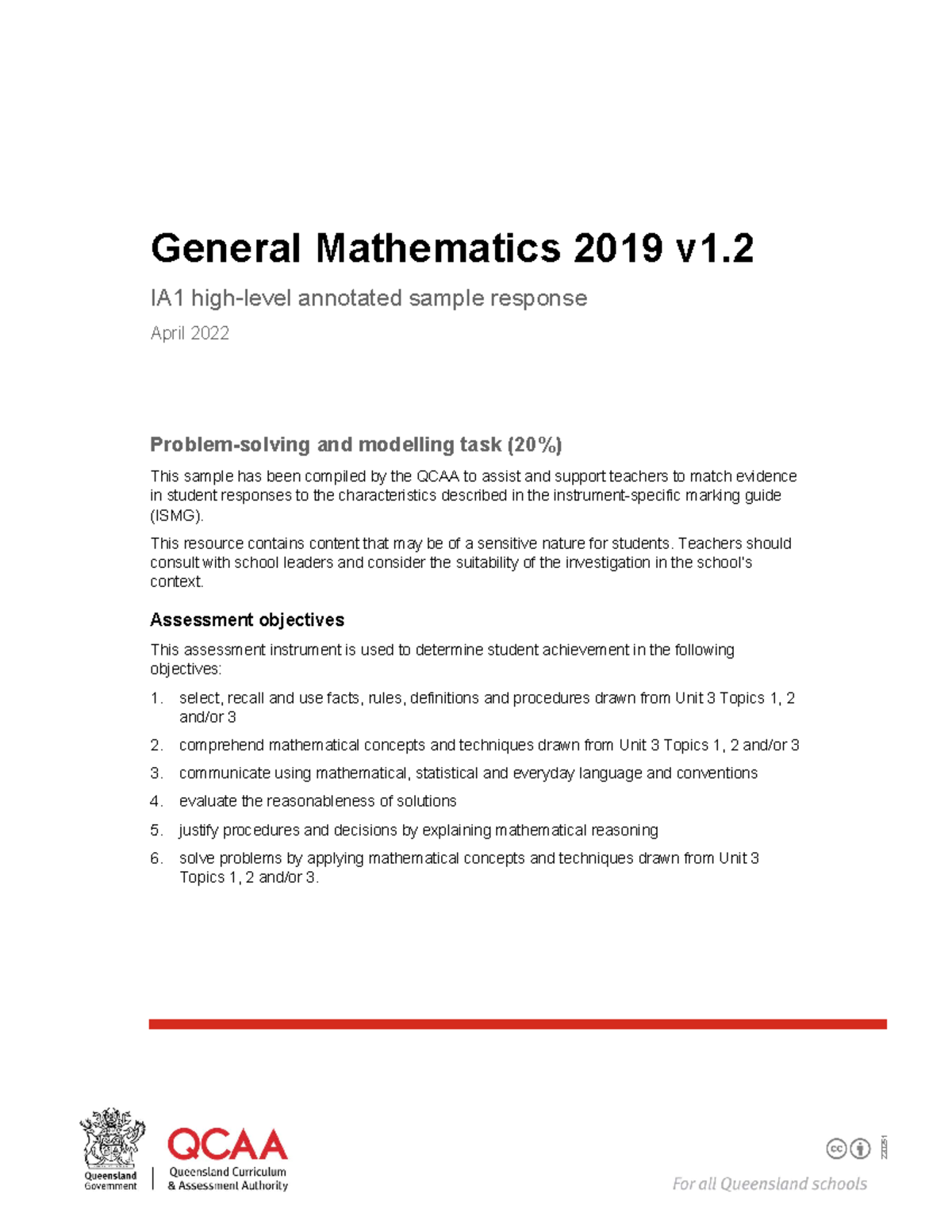 Maths - 220251 General Mathematics 2019 v1. IA1 high-level annotated ...