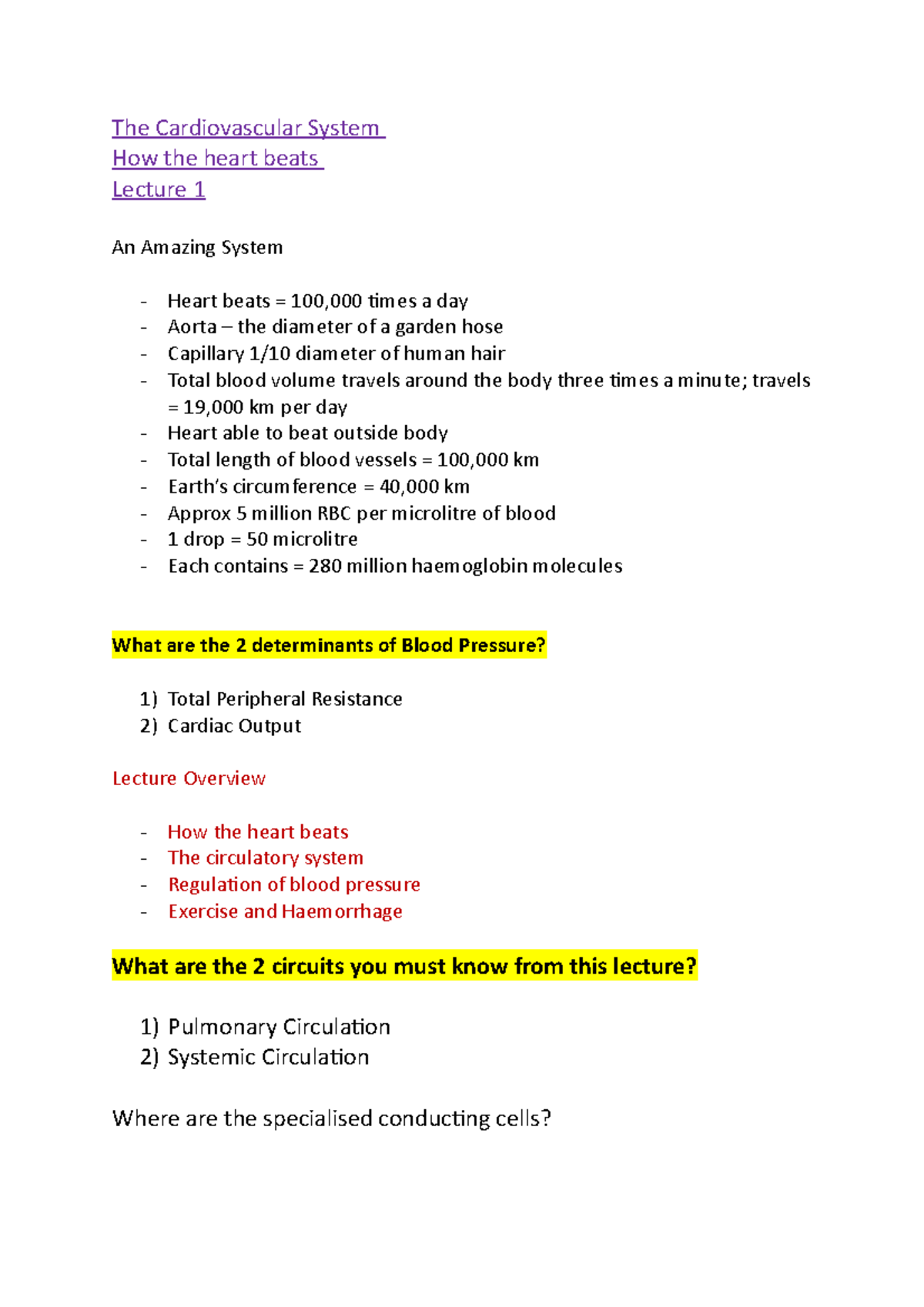 Nervous System Introduction - The Cardiovascular System How the heart ...