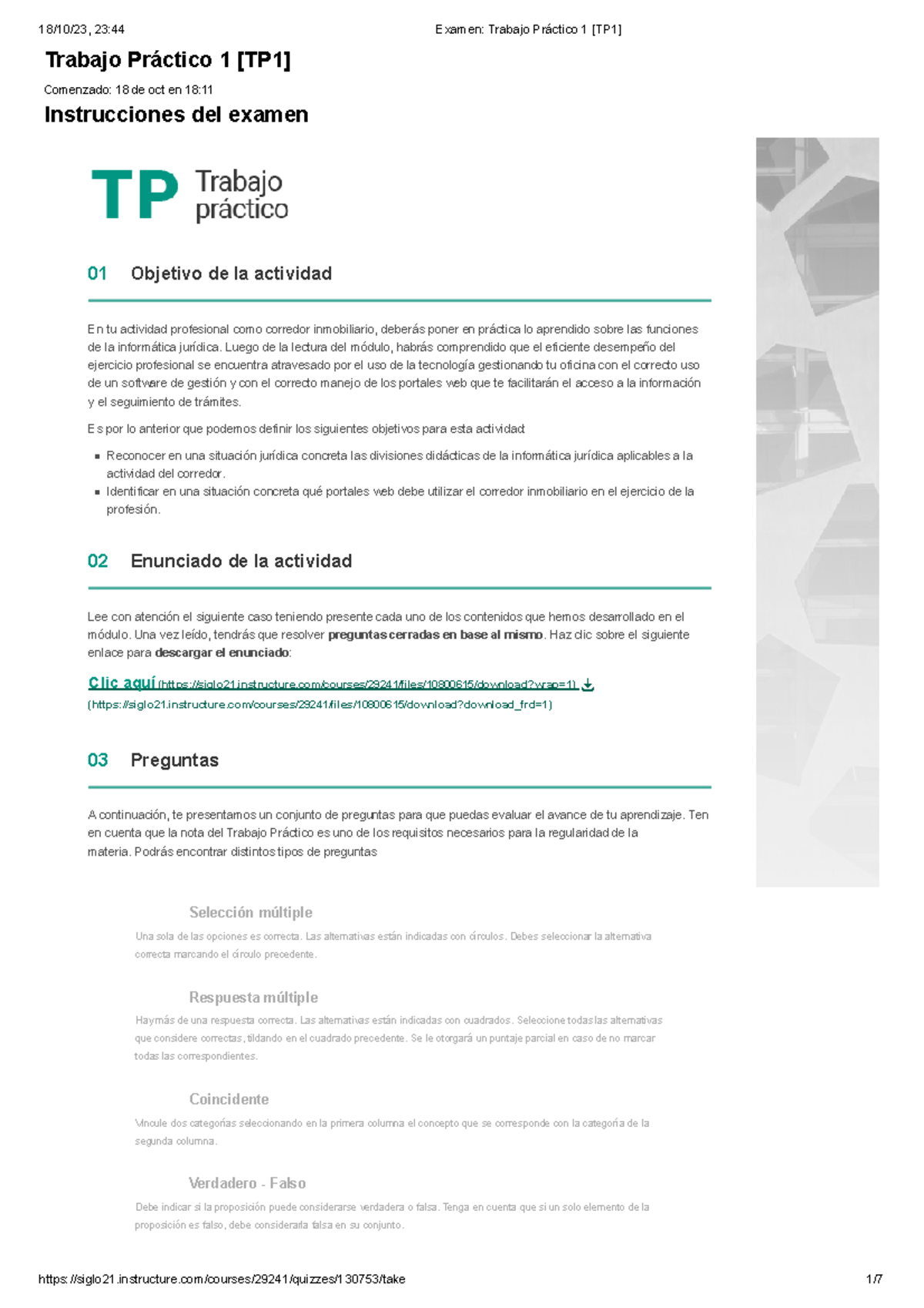 Tp1 informatica juridica - Trabajo Práctico 1 [TP1] Comenzado: 18 de ...