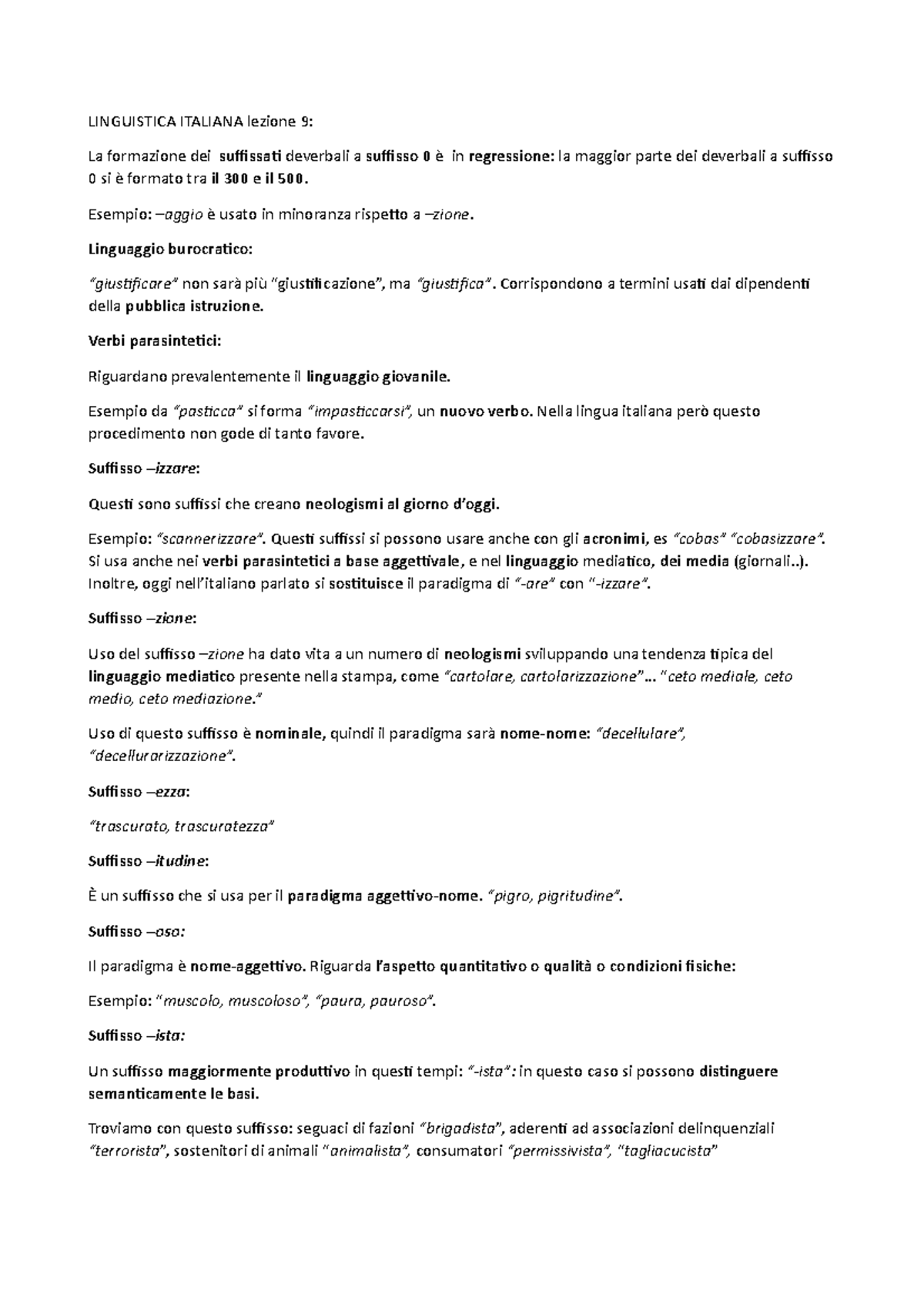 Linguistica Italiana lezione 9 - LINGUISTICA ITALIANA lezione 9: La ...