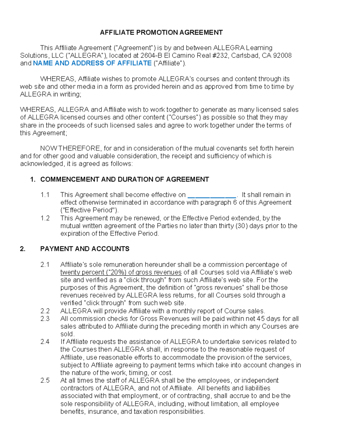 Affiliate Promotion Agreement - AFFILIATE PROMOTION AGREEMENT This ...