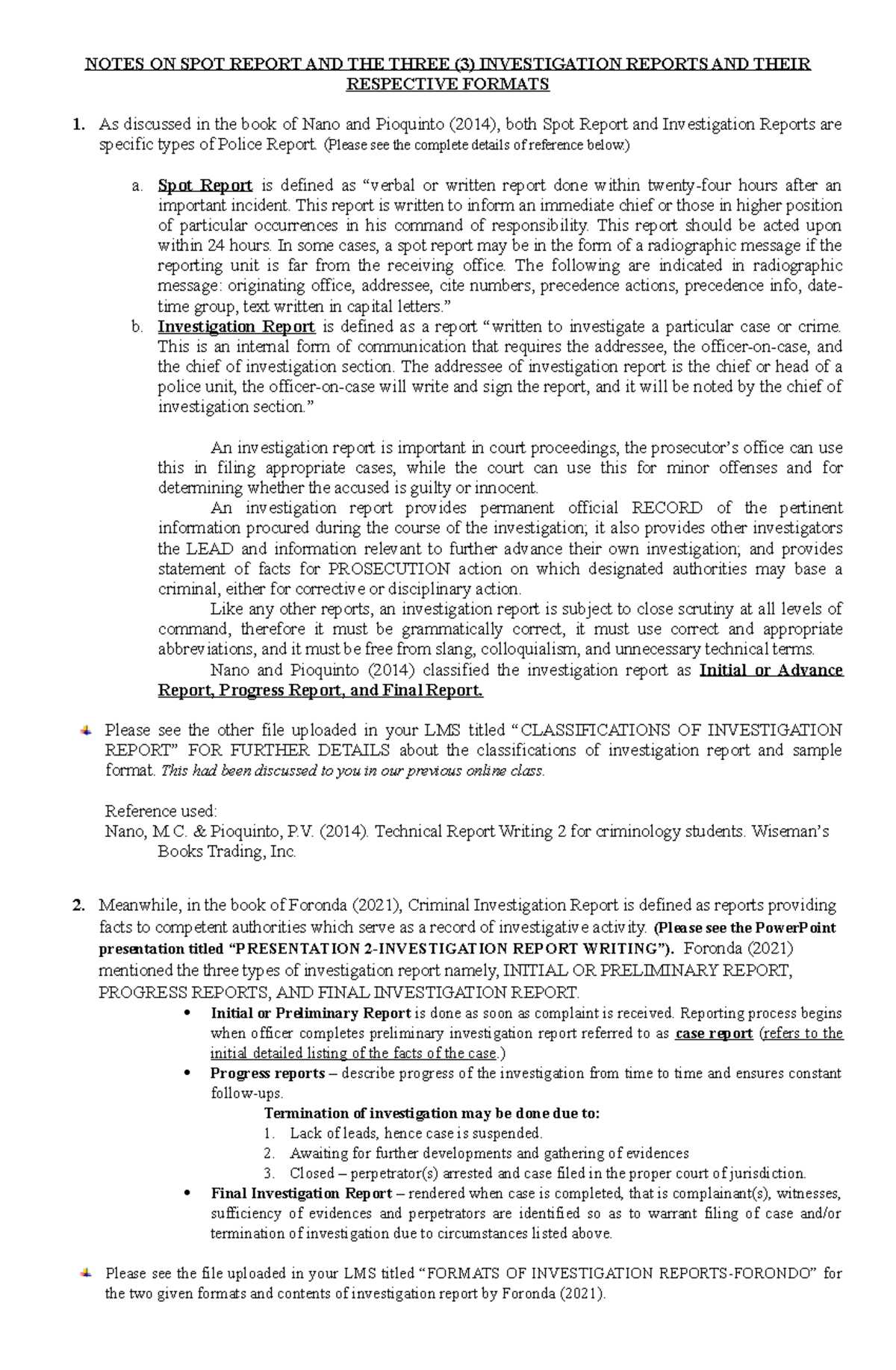 Notes ON SPOT- Initial- Investigation Reports Formats - NOTES ON SPOT ...