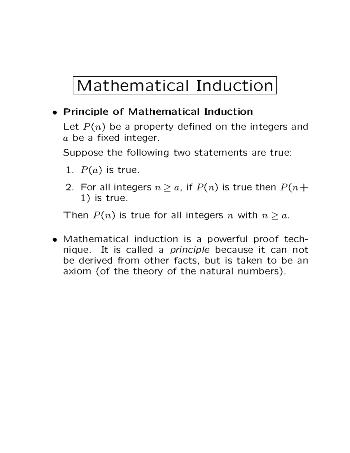 Summary Mathematical Induction Mathematical Induction Principle Of