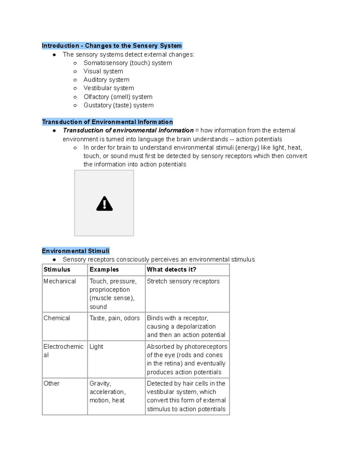 Physiology 2130 - Module 7 (Sensory System) - Introduction - Changes to ...