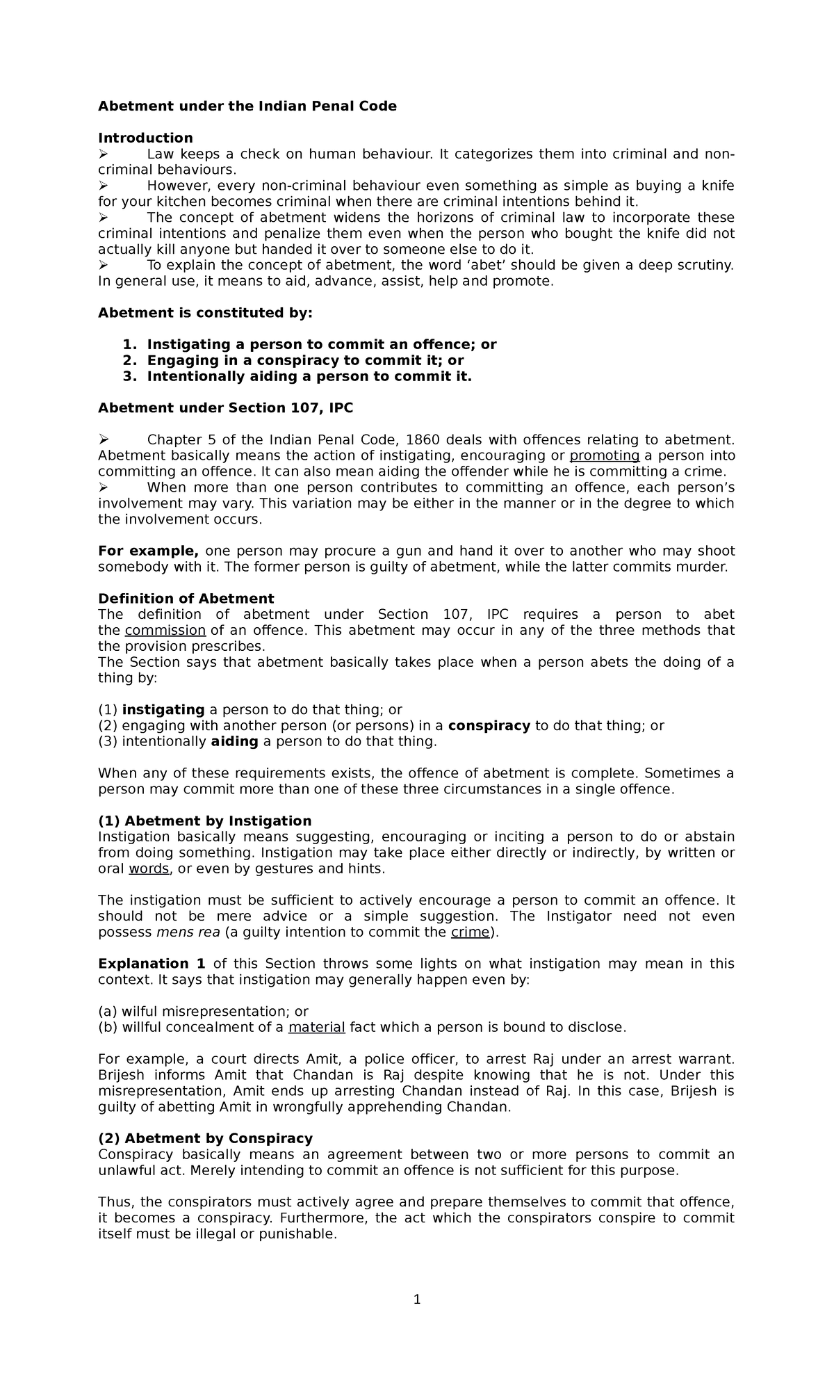 Abetment Section 306 - notes - Abetment under the Indian Penal Code ...