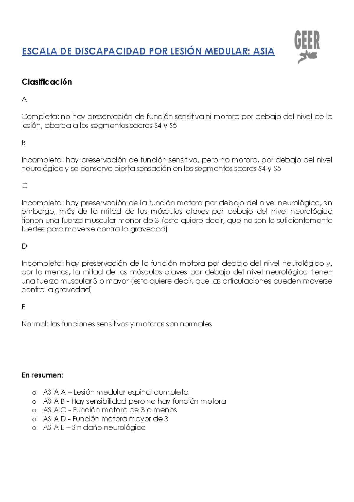 Escala- Discapacidad-ASIA - ESCALA DE DISCAPACIDAD POR LESIÓN MEDULAR ...