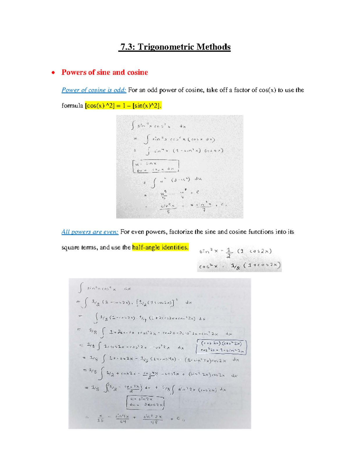 TR Methods, summary- a short summary - 7: Trigonometric Methods • Powers of sine and cosine ...