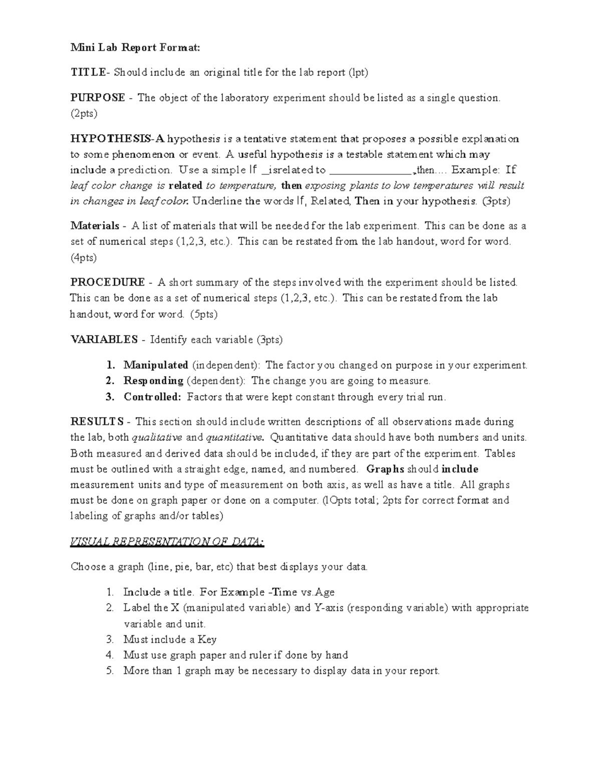Mini Lab Report Format Title – Should include an original title for ...