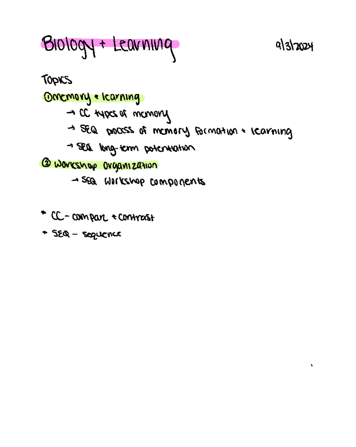 Lecture #1 Gen Bio 1 - Biology Learning 91312024 TOPICS memory learning ...
