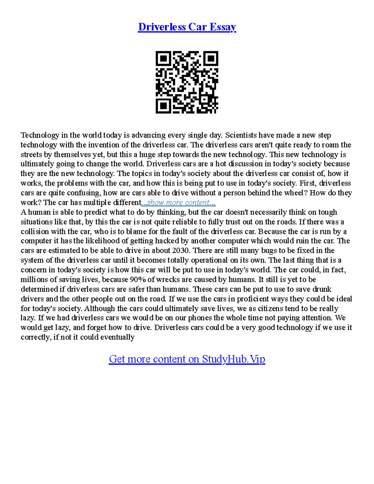 Essays On Cars Essays On Cars - Driverless Car Essay Technology in the ...