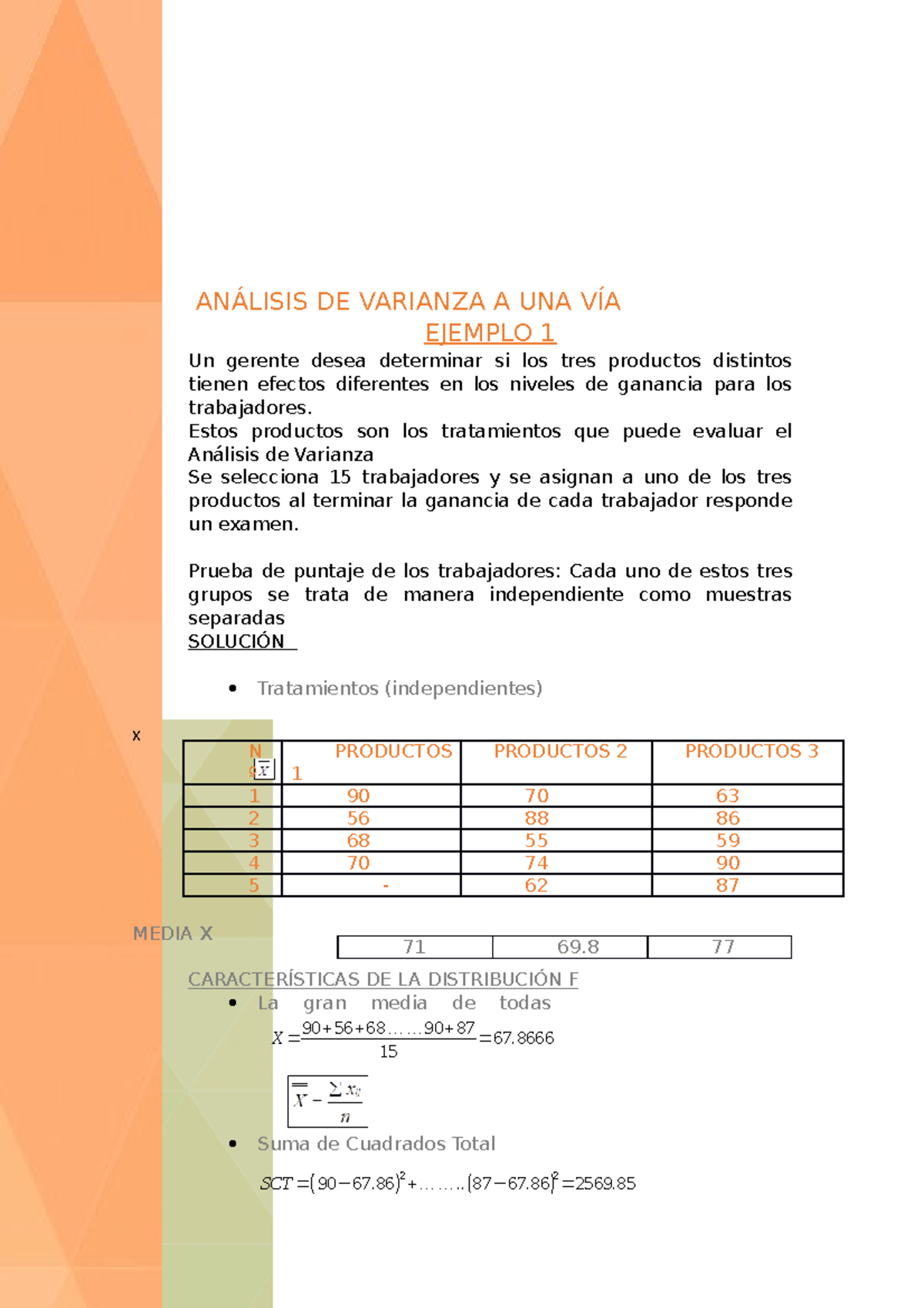 ANÁ Lisis DE Varianza DE UNO Y DOS VÍAS - ANÁLISIS DE VARIANZA A UNA VÍA EJEMPLO 1 Un gerente ...