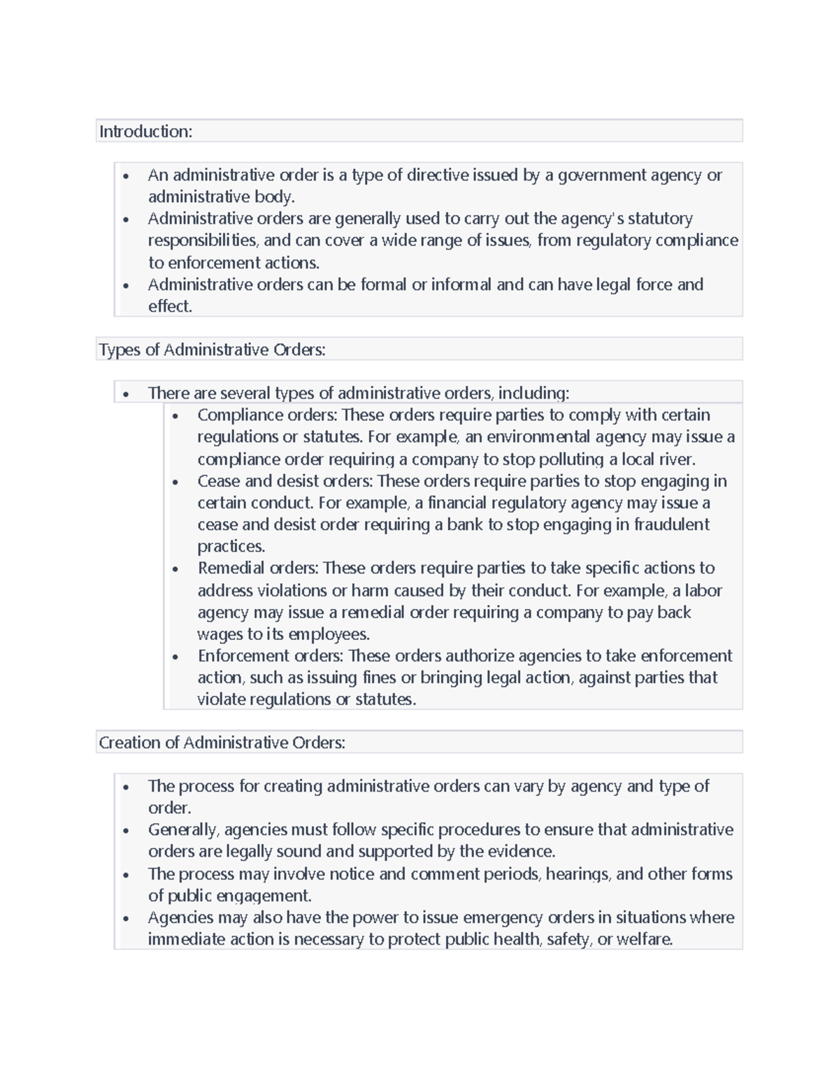 Orders - Notes - Introduction: • An administrative order is a type of ...