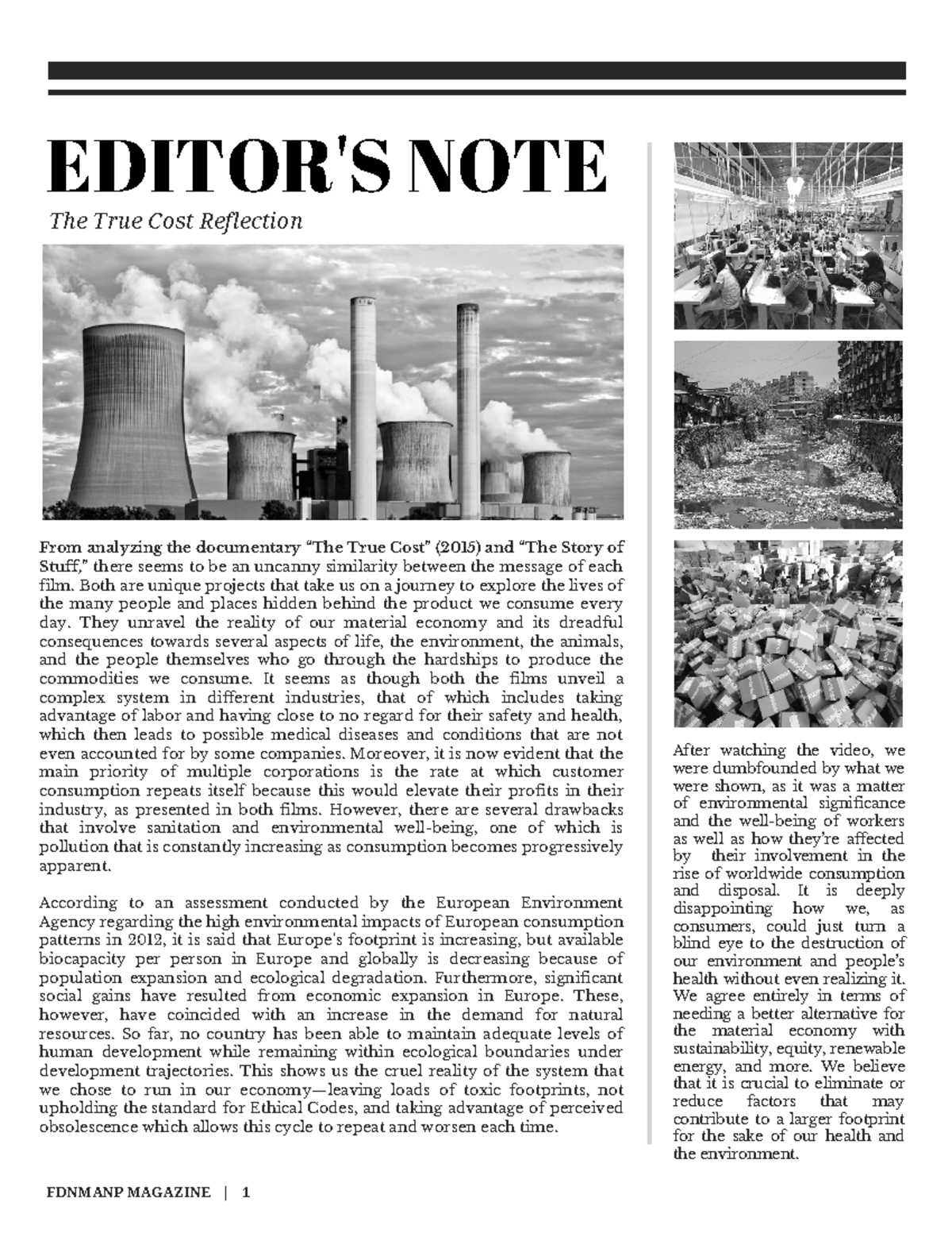 The-True-Cost-Reflection-Paper San Beda - ####### FDNMANP MAGAZINE | 1 ...