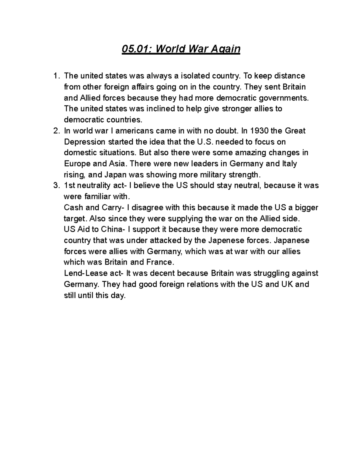 05.01 world historyyyyyyyyyyyy - 05: World War Again 1. The united ...
