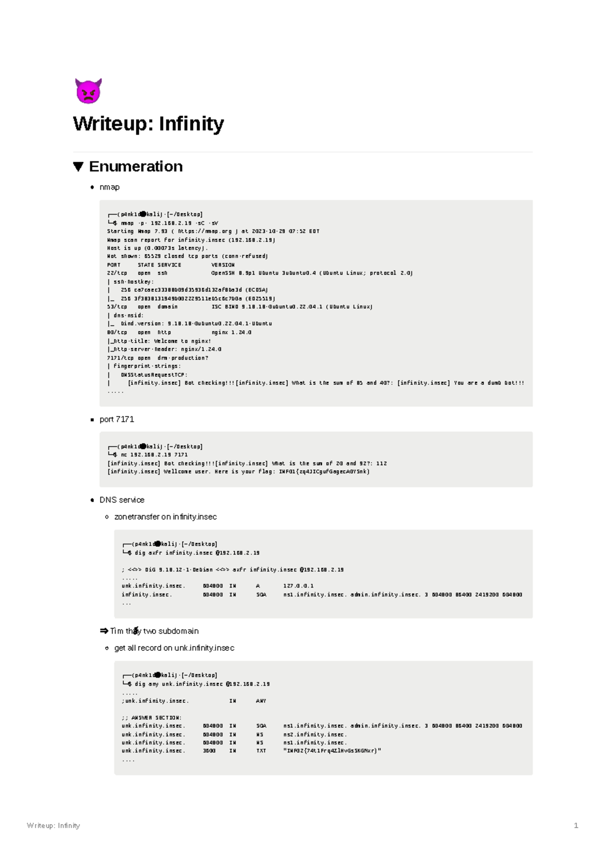 Writeup Infinity d2130f856bcb40a3b03fd4e559e5ed40 - 👿 Writeup: Infinity Enumeration nmap - Studocu