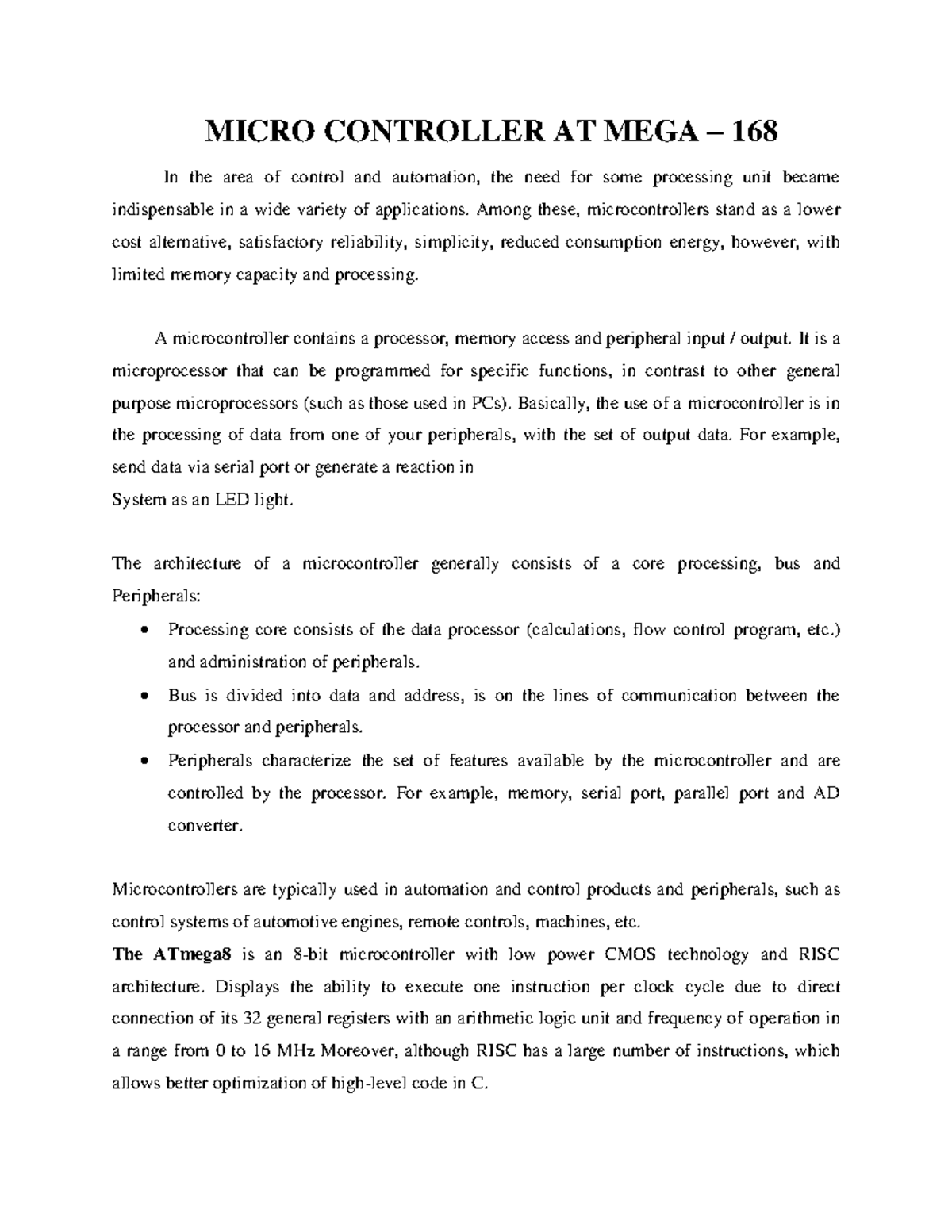 Microcontroller - LECTURE NOTE ON MICRO CONTROLLER AT MEGA – 168 ...