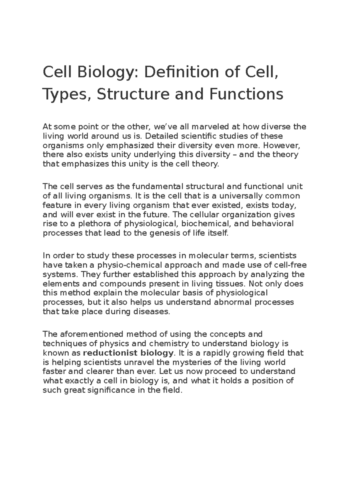 Cell Biology - Well explained notes - Cell Biology: Definition of Cell ...