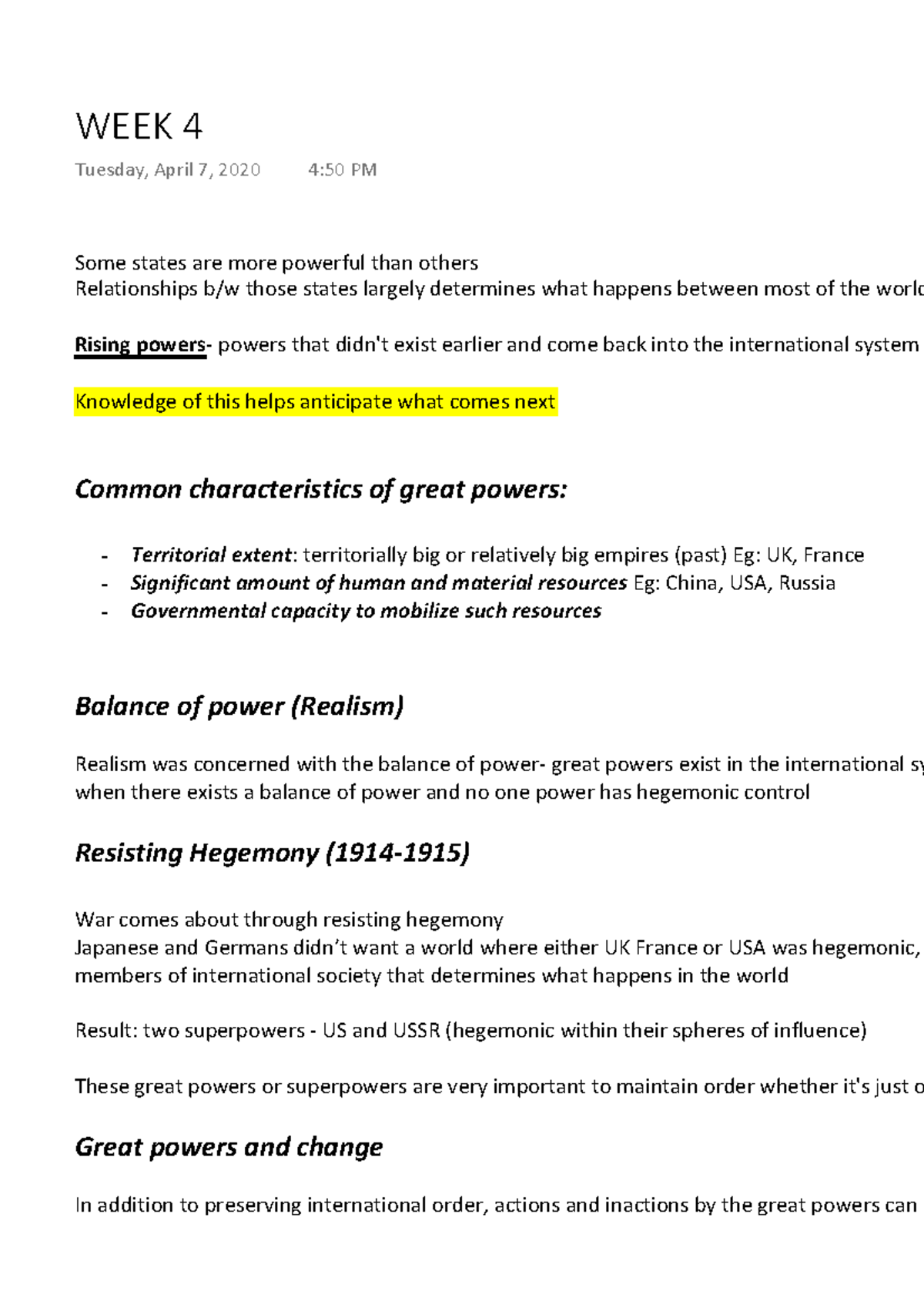 Week 4 Lecture Slides And Notes For Intro To International Relations