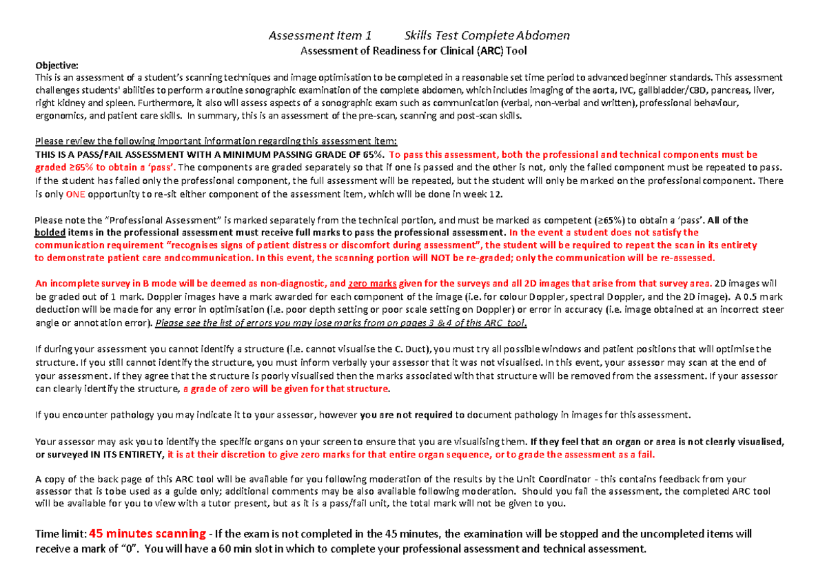 2018 Abdomen Skills Test ARC - Assessment Item 1 Skills Test Complete ...