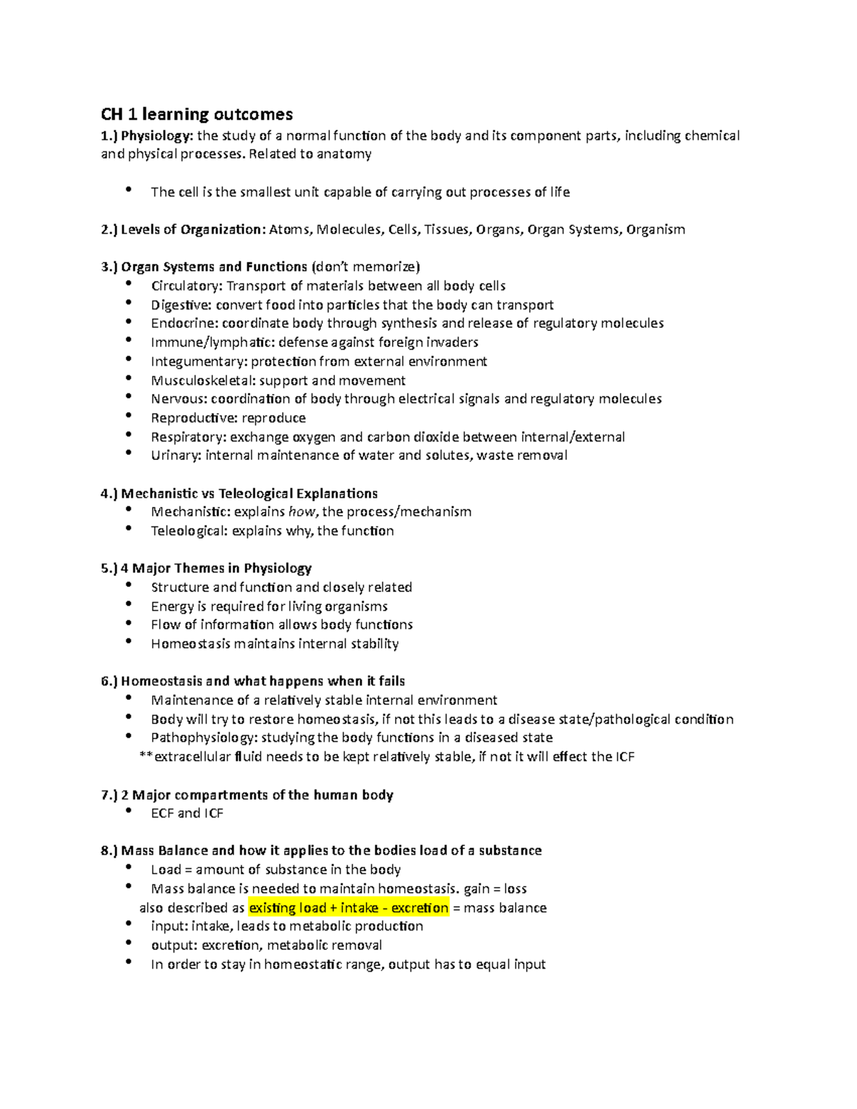 BIOL 385 Ch 1 - Learning Objectives - CH 1 learning outcomes 1 ...